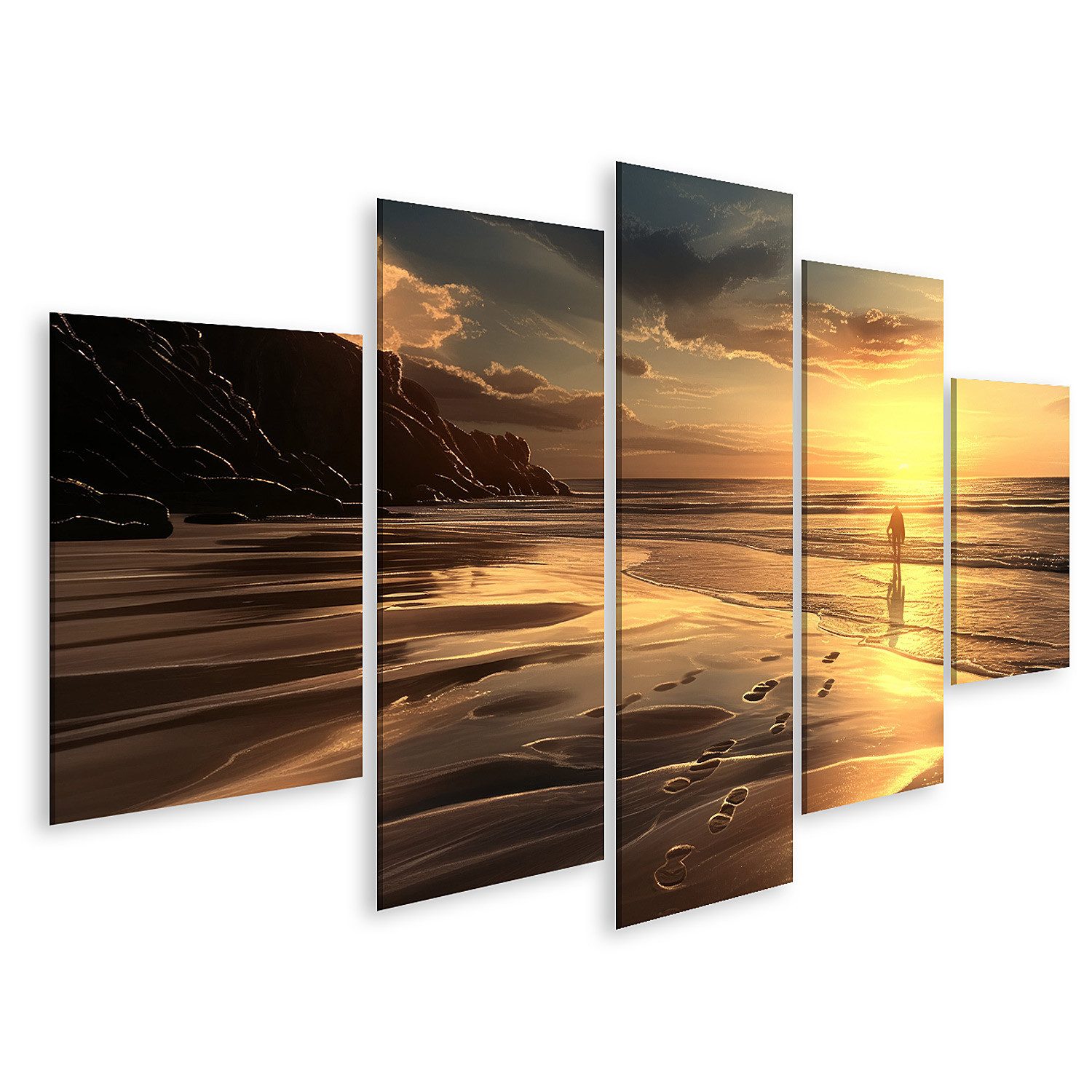 islandburner Leinwandbild, Sonnenuntergang am Strand mit Fußspuren, Format inkl. Abstand ...
