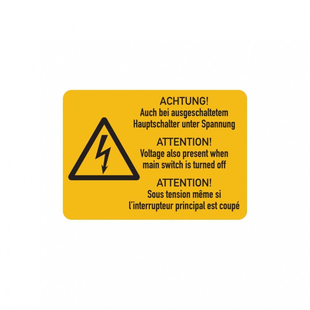 König Werbeanlagen Hinweisschild Warnschild, Hauptschalter unter Spannung (3-sprachig), Folie ...