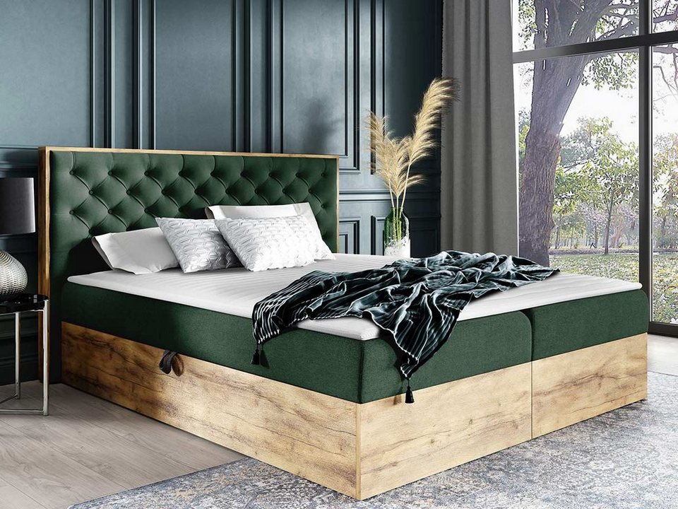 Mirjan24 Boxspringbett Wood 3 Mit Hauptmatratze Topper Kopfteil