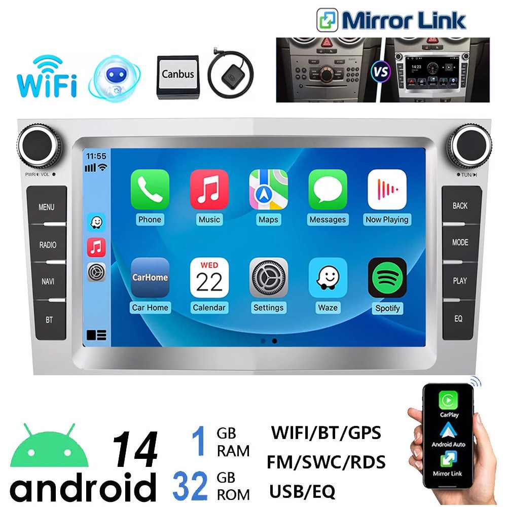 ESSGOO 7 Zoll Android 14 Für Opel Corsa C D Astra G H Meriva Zafira A B Autoradio (FM, 4+64GB ...