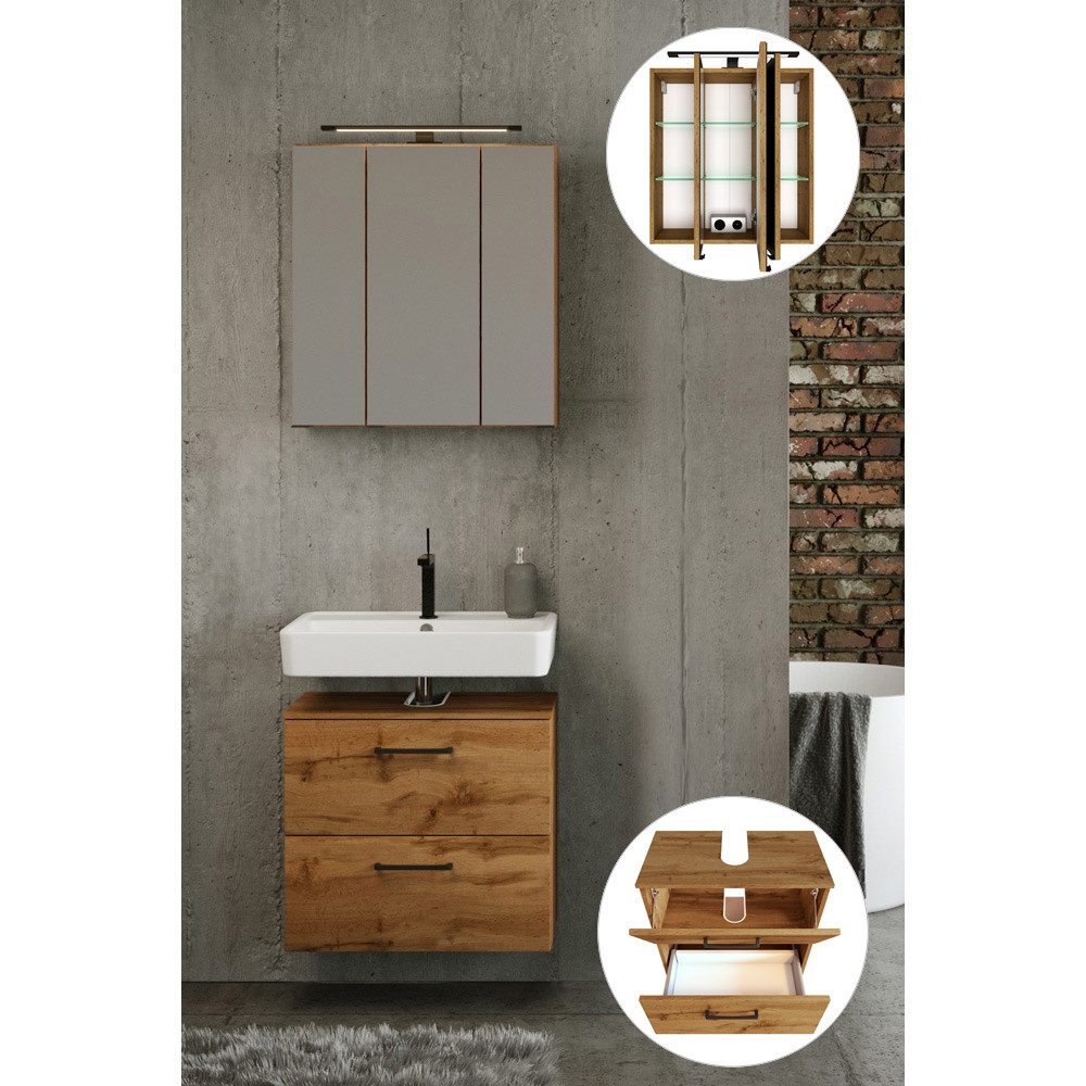 Lomadox Badmöbel Set Morisson 03 Spar Set 2 St Wotan Eiche 60200