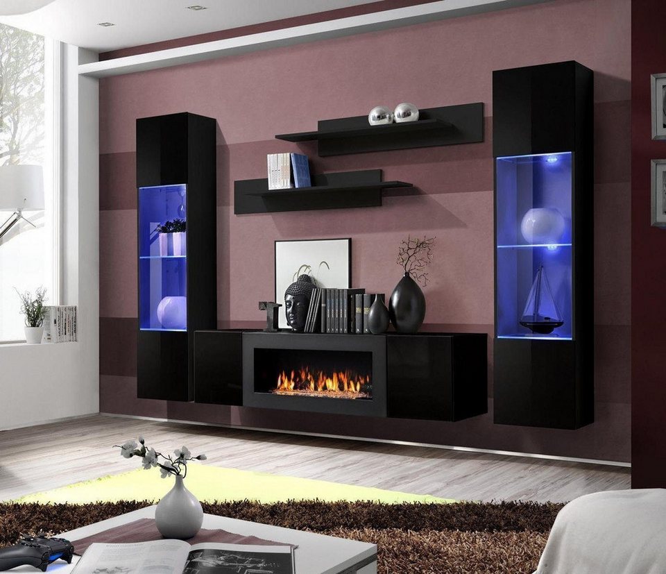 Xlmoebel Wohnzimmer Set Designer Black Living Wall Wooden Furniture
