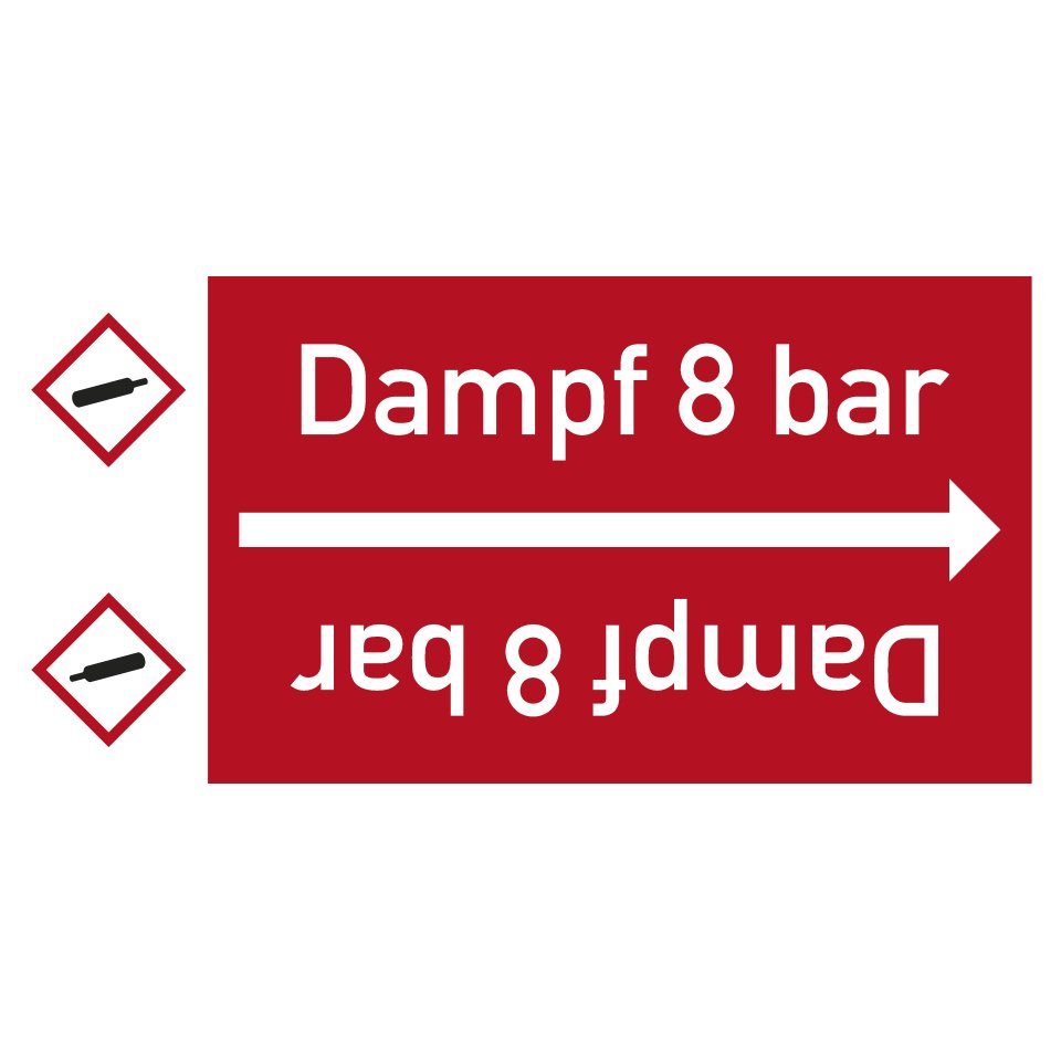 König Werbeanlagen Hinweisschild Rohrleitungsband Dampf 8 bar, DIN 2403, ab Ø 15mm, rot/weiß ...
