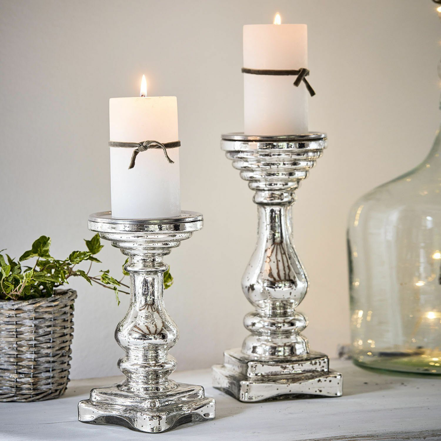 Mirabeau Kerzenständer Kerzenständer 2er Set Heloise Antiksilber