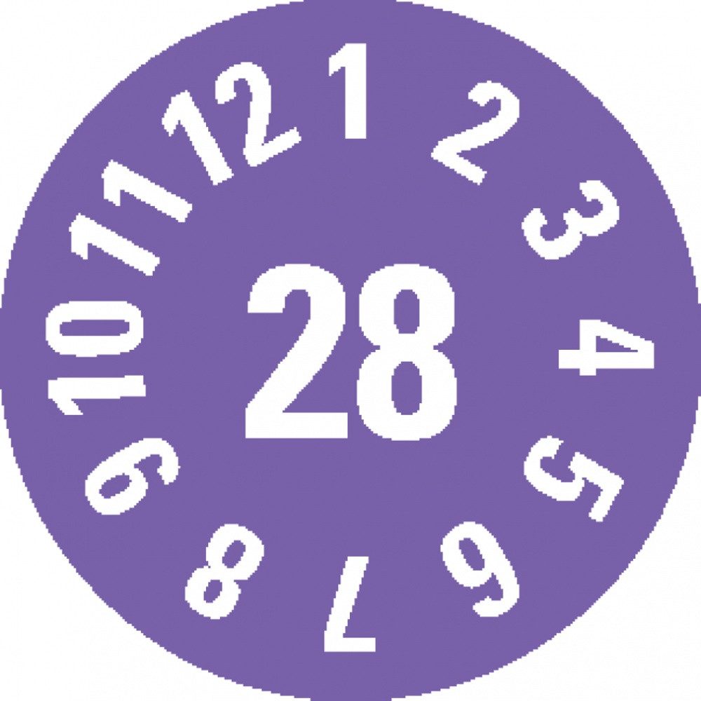 Dreifke Hinweisschild Prüfplakette 28, violett, Dokumentenfolie, selbstklebend, Ø 8mm, 180 S
