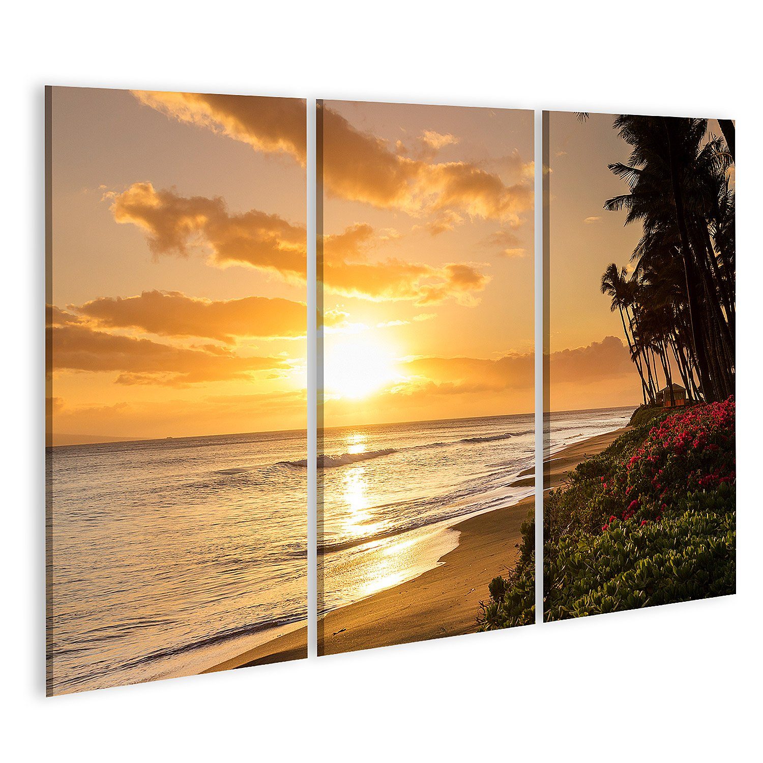 islandburner Leinwandbild Bild auf Leinwand Schöner tropischer Sonnenuntergang Kaanapali Beach M