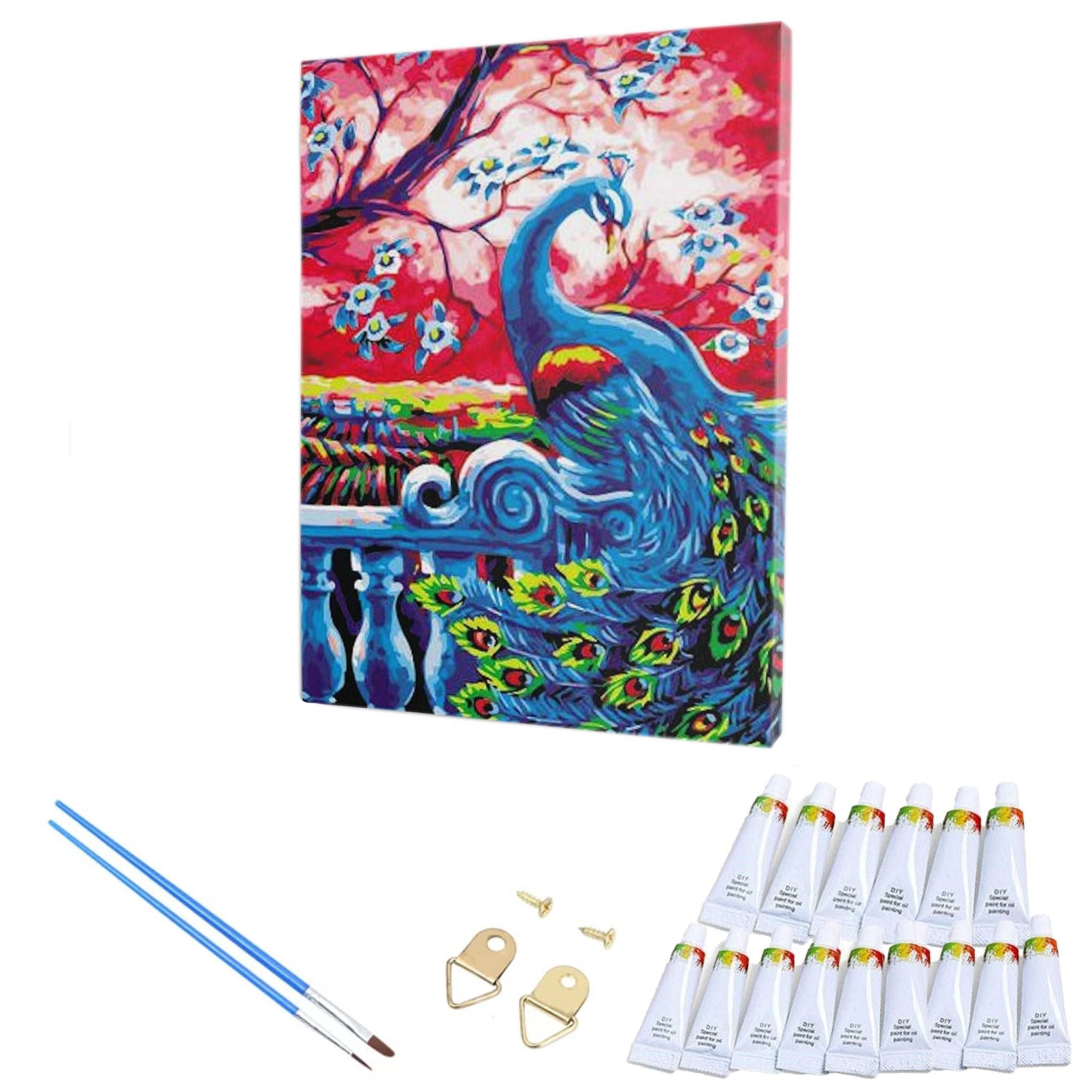 LA CUTE Malen nach Zahlen Bunter Pfau Malset – Kreatives Malen nach Zahlen mit Rahmen 30x40 cm ...