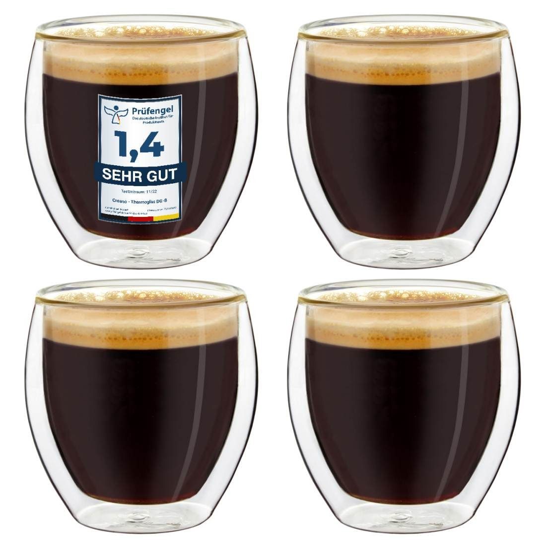 Creano Teeglas Creano Doppelwandige Espresso Gläser 4er Set 100ml