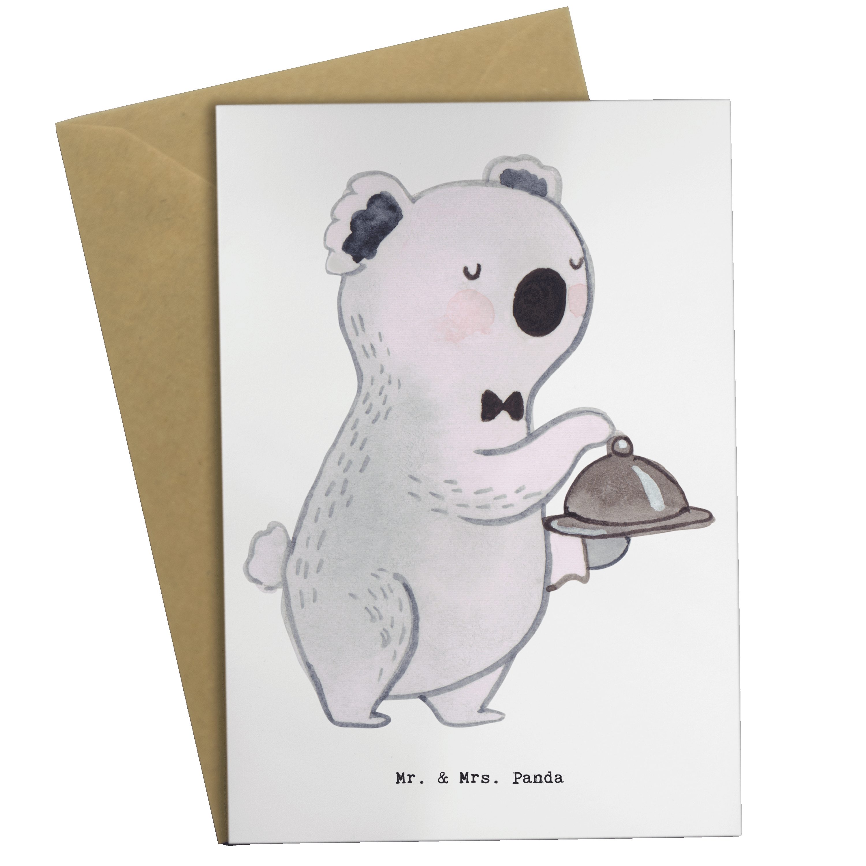 Mr. & Mrs. Panda Grußkarte Restaurantfachmann Herz - Weiß - Geschenk, Karte, Ansichtskarten, Kol ...