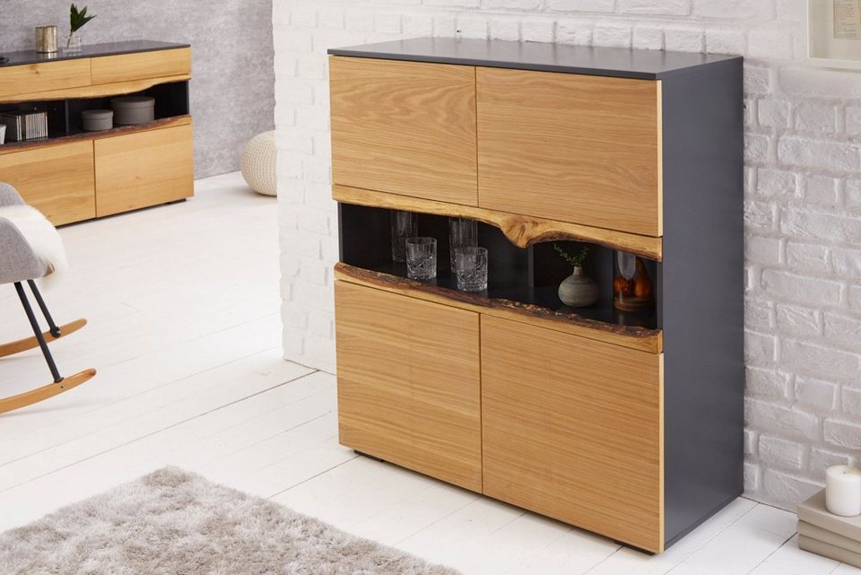 Riess Ambiente Highboard Wild Oak 100cm Edelmatt Grau Natur 1 St