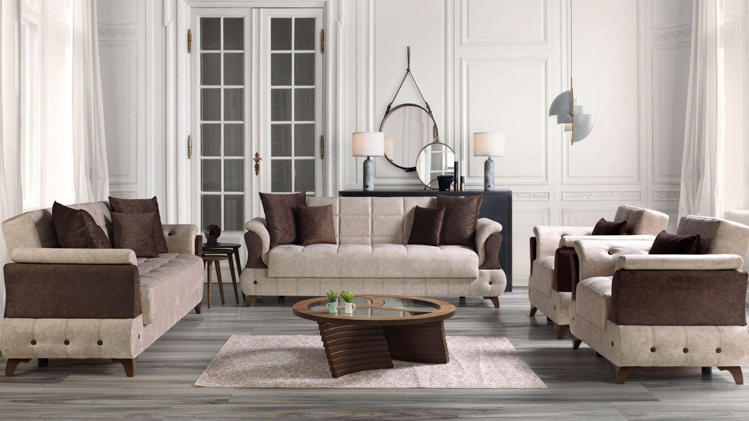 Jvmoebel Wohnzimmer Set Modern Sofagarnitur Sessel Textil Sofa Luxus