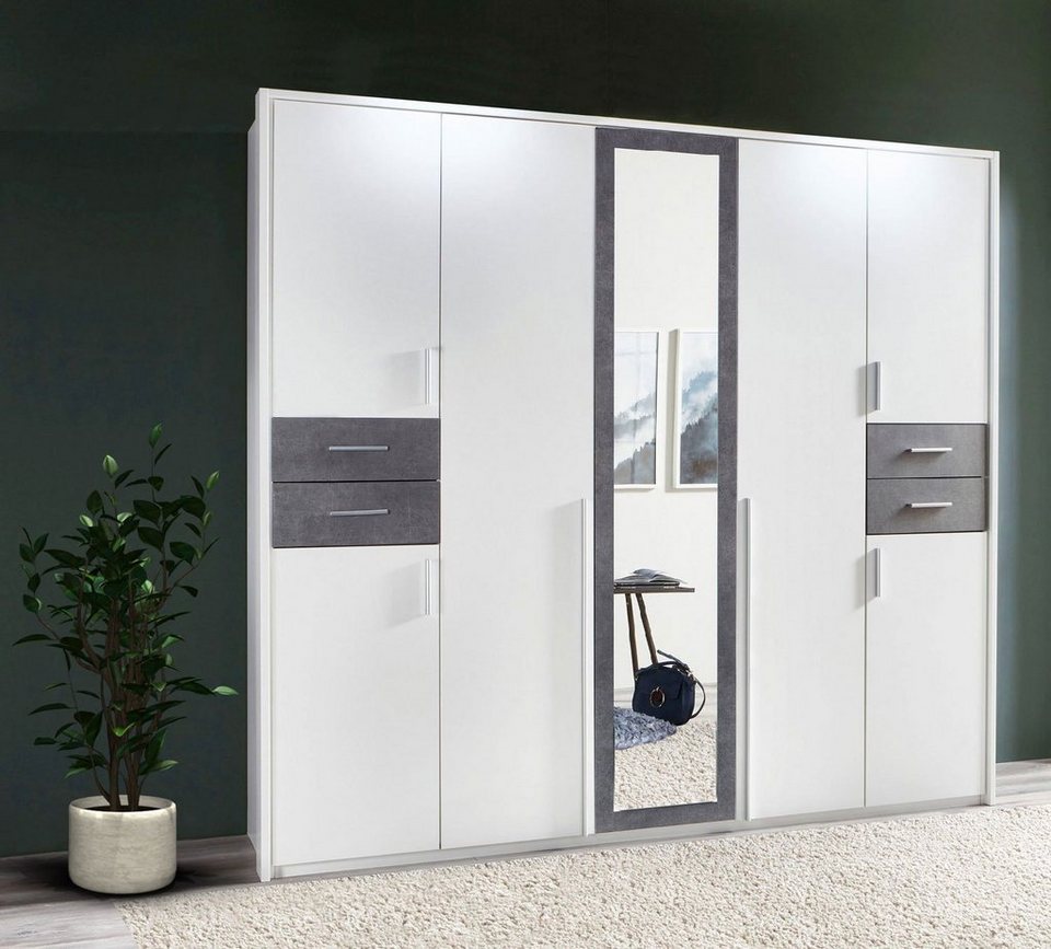 Wimex Kleiderschrank Vegas 1 St 228cm 7 Türig Spiegel Weiß Livingstone