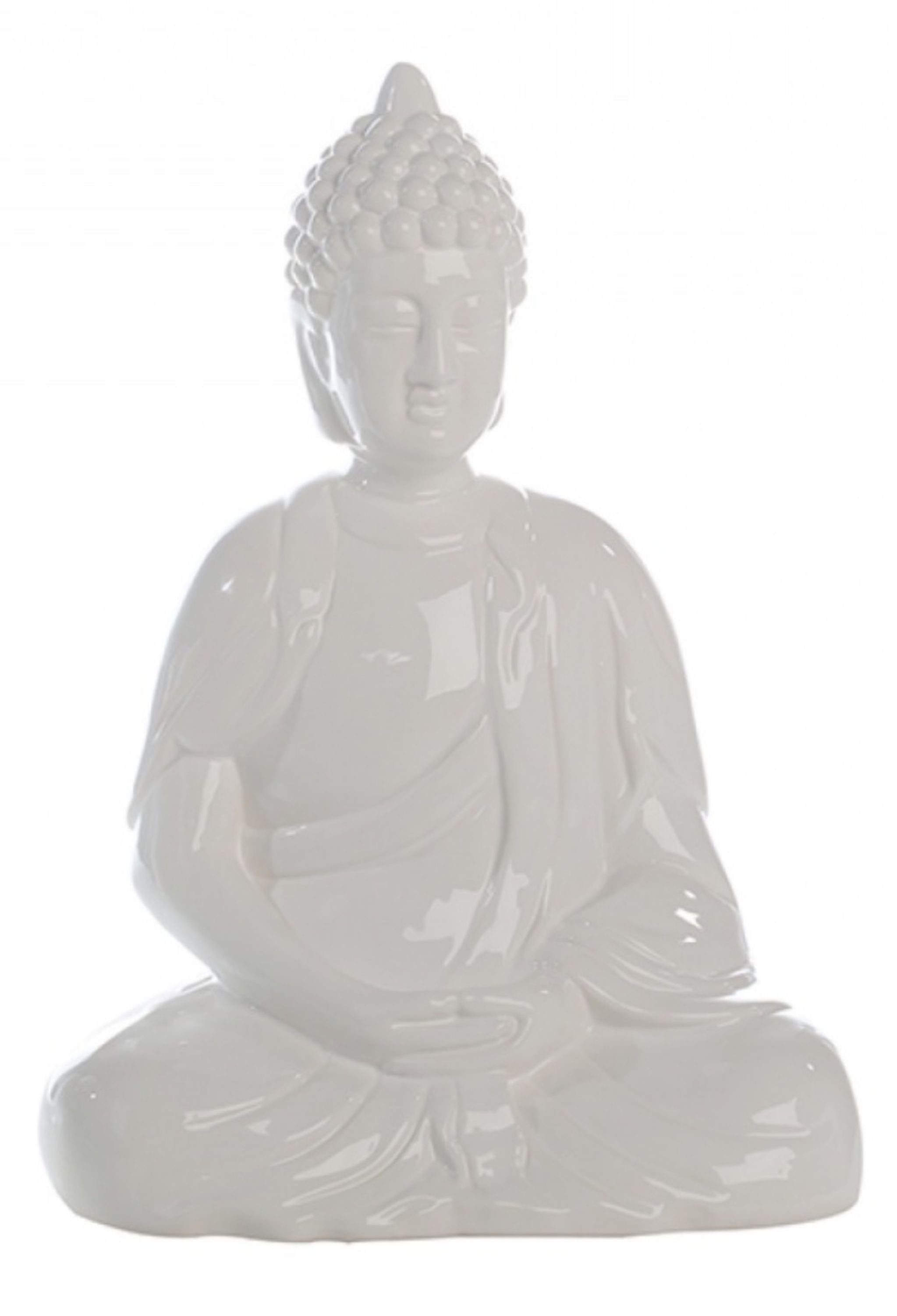 Dekoobjekt Große Buddha Figur Meditierend Sitzend 35 Cm X 26 Cm Weiß
