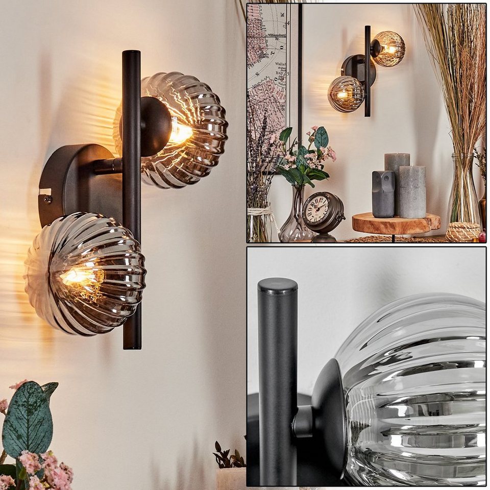 Hofstein Wandleuchte Wandlampe Aus Metallriffelglas In Schwarz