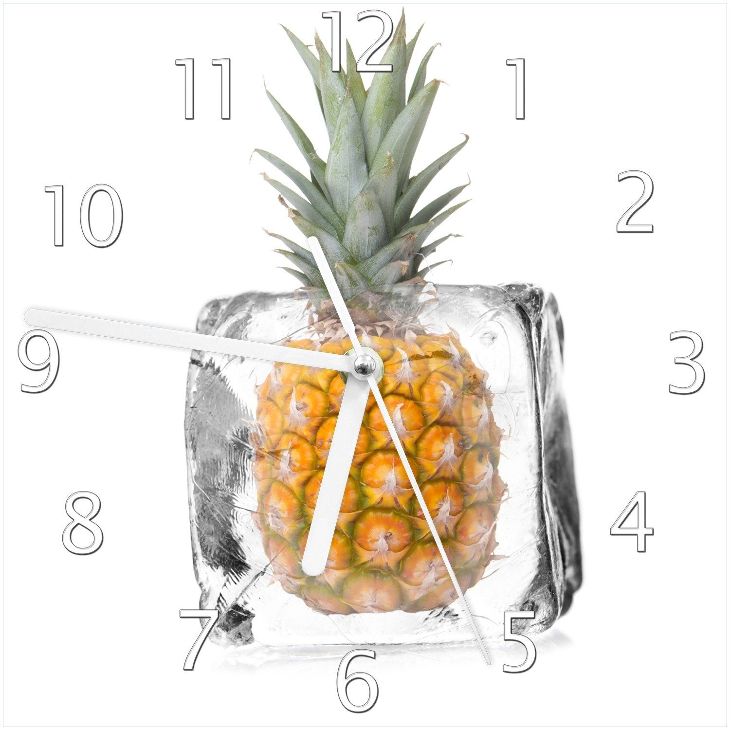 Wallario Wanduhr Ananas In Eiswürfel Eiskaltes Obst Glasuhr
