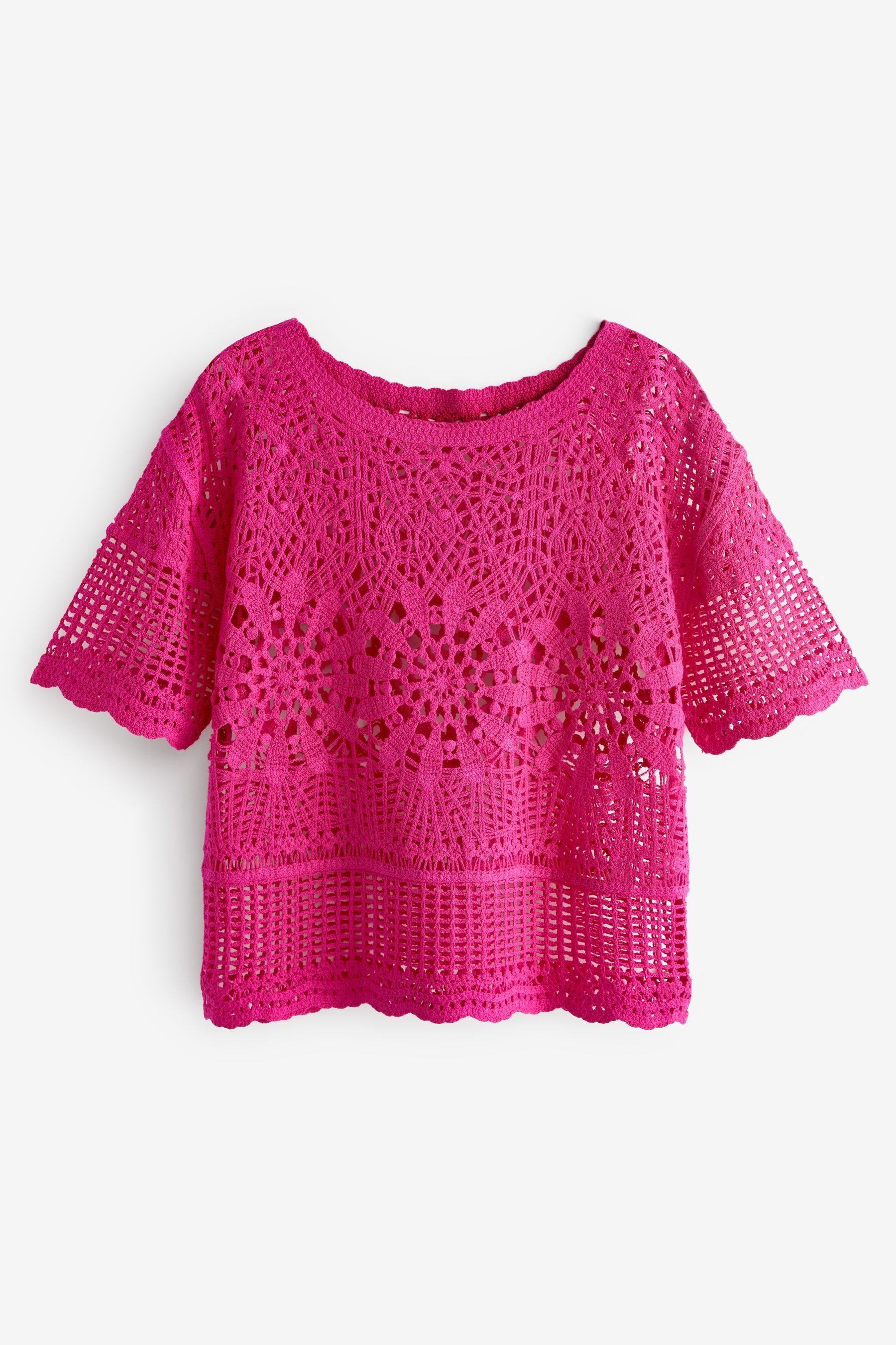 Next Kurzarmpullover Kurzärmeliges Strickoberteil Mit Häkelei 1 Tlg