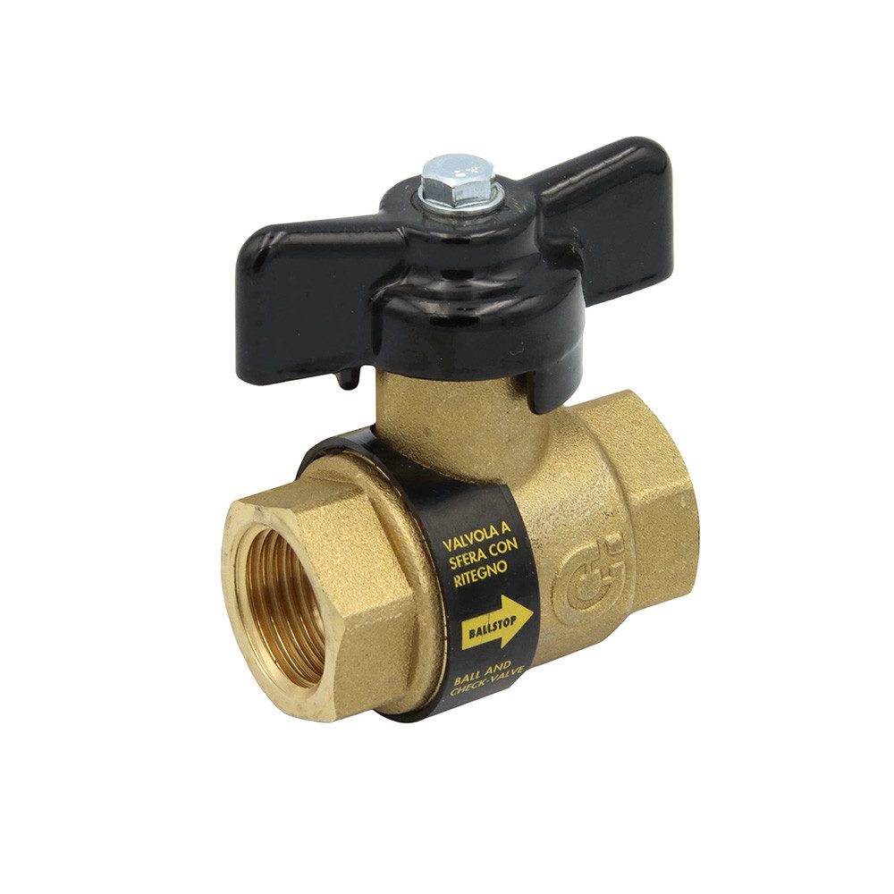 Caleffi Auslaufventil Messing Kugelhahn 1/2 Zoll IG/IG mit Rückschlagventil und Flügelgriff