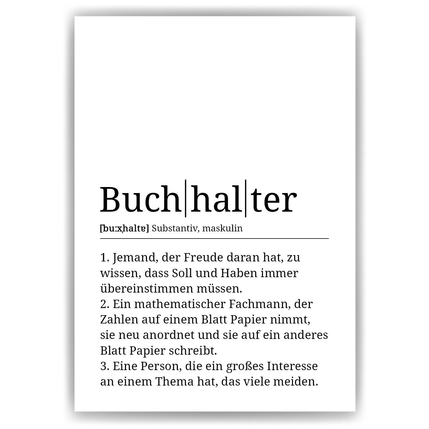 Tigerlino Poster Buchhalter Definition Wandbild Mitarbeiter Geschenk, Print