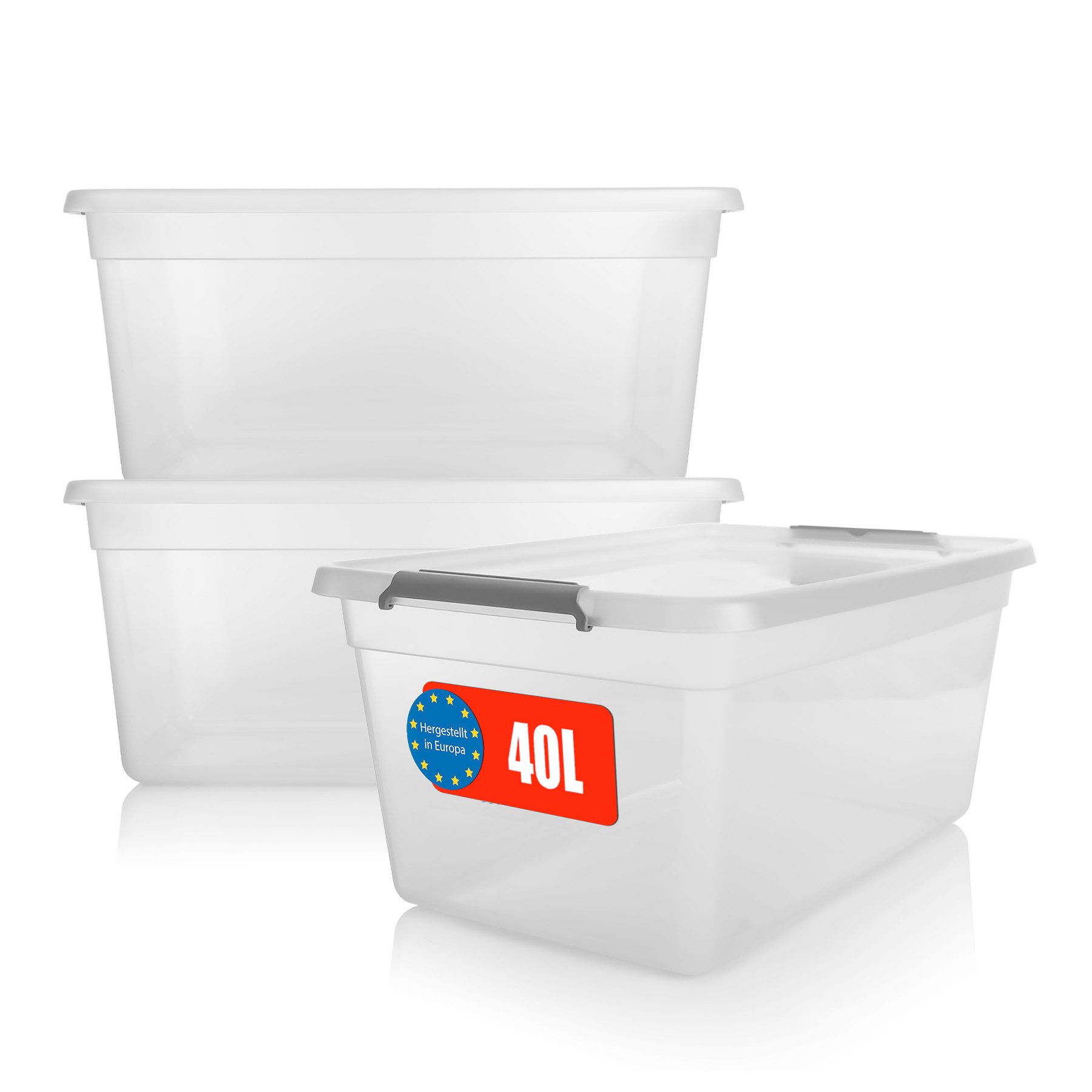 BigDean Aufbewahrungsbox 3 Stück 40 L Aufbewahrungsbox mit Deckel transparent BPA- frei (3 St)