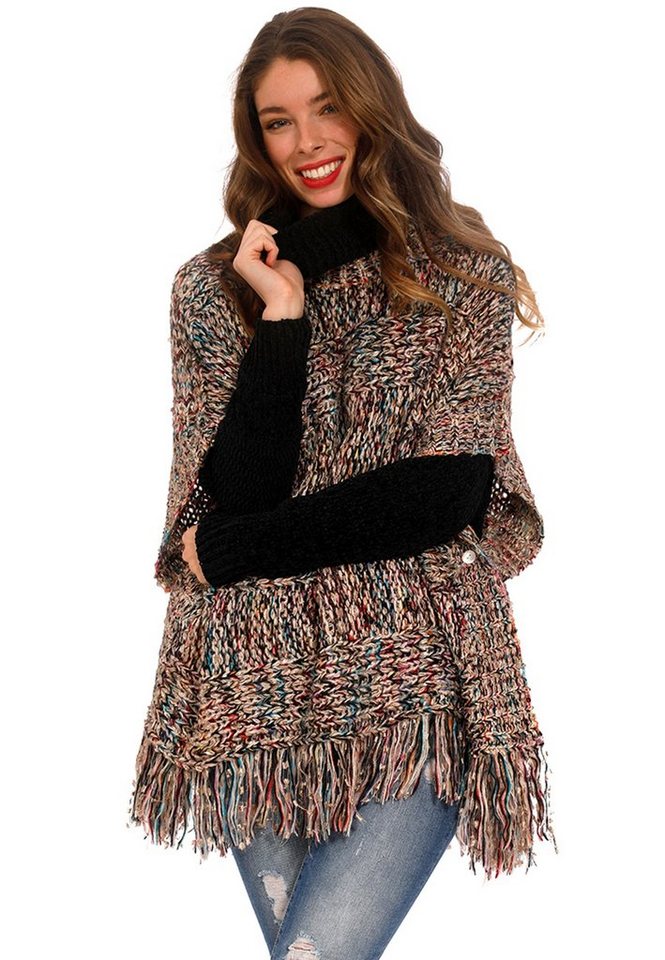 Yc Fashion And Style Strickponcho Poncho Im Hippie Style Mit Fransen Und