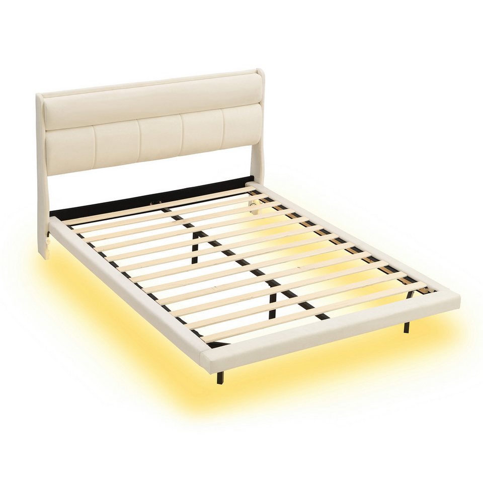 Rutaqian Polsterbett Doppelbett Jugendbett Mit Led Beleuchtung