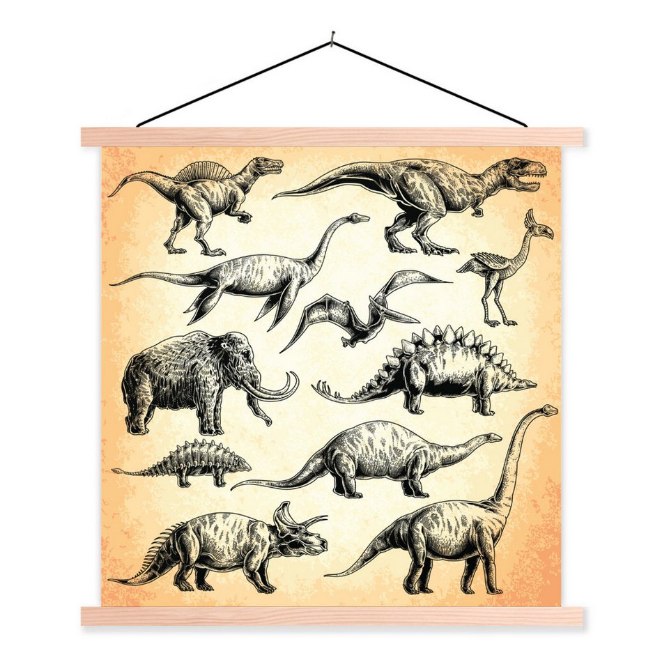 Muchowow Poster Dinosaurier Vintage Zeichnung Kinder Kinder