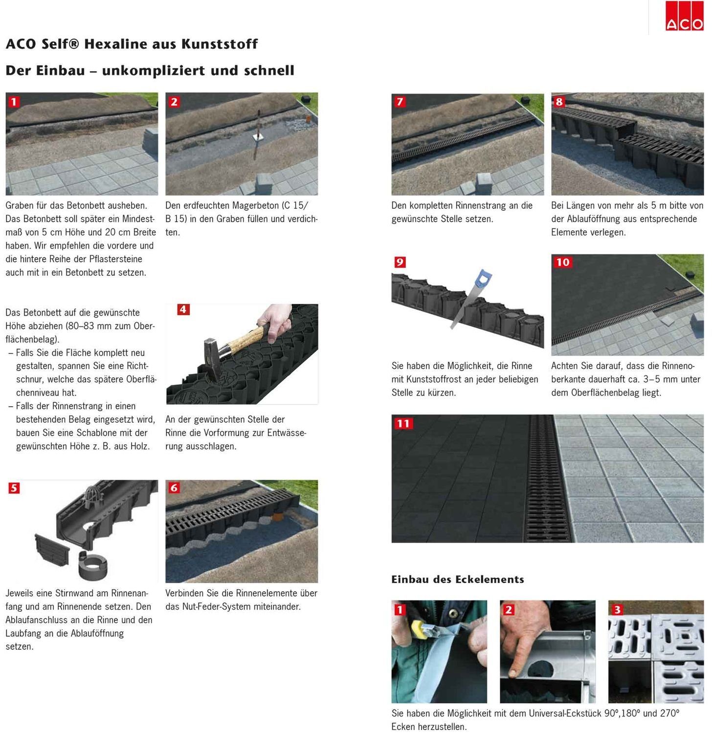 Xanie Regenrinne 3x1m ACO Hexaline 2.0 Entwässerungsrinne mit 2 ...