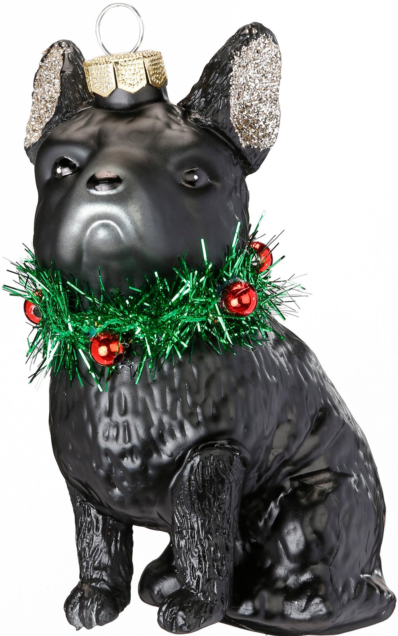 MAGIC by Inge Christbaumschmuck, Christbaumschmuck Glas Französische Bulldogge 11cm schwarz, 1 Stück
