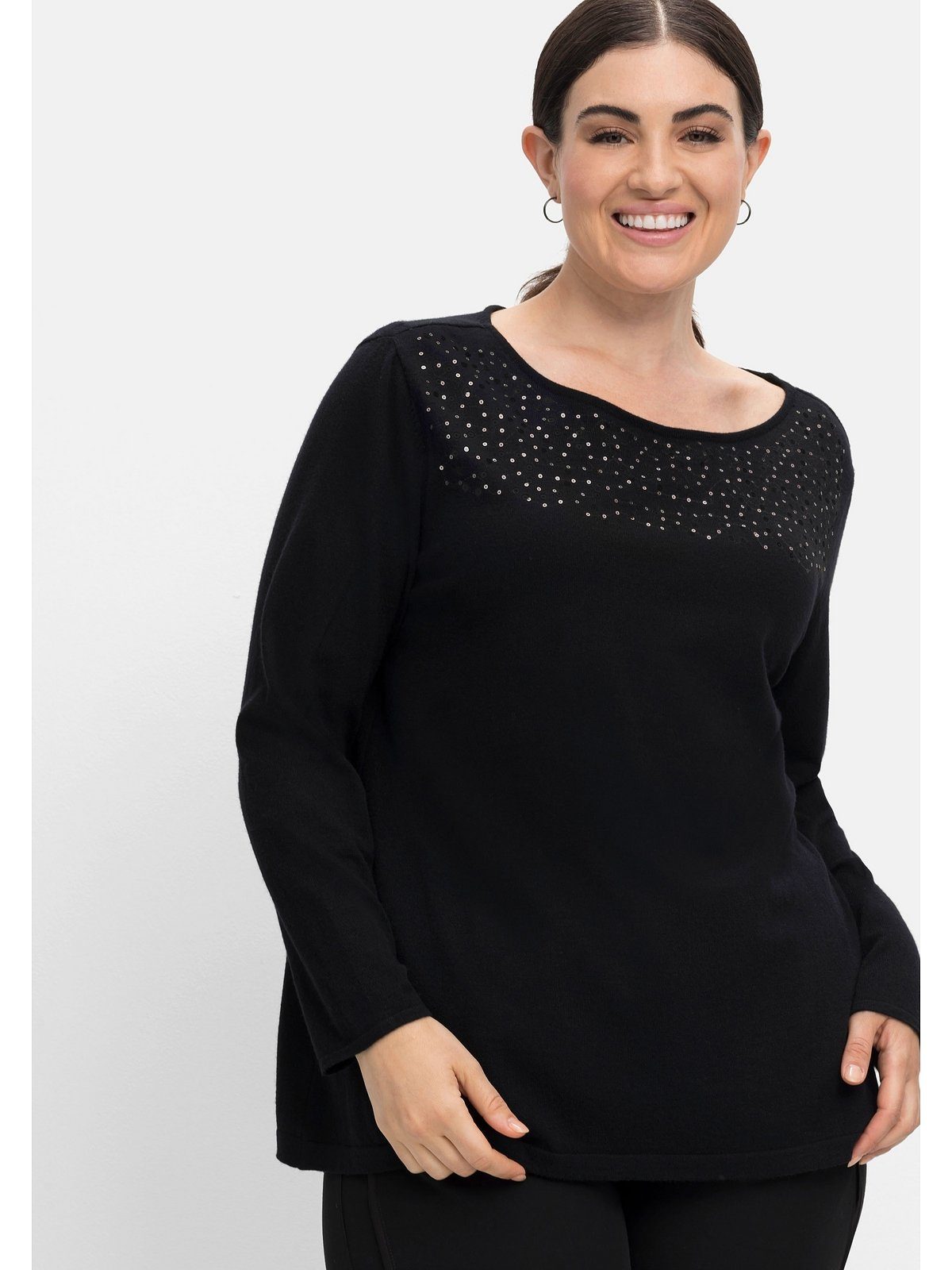 Sheego Rundhalspullover Große Größen Mit Pailletten Weiche Strickqualität
