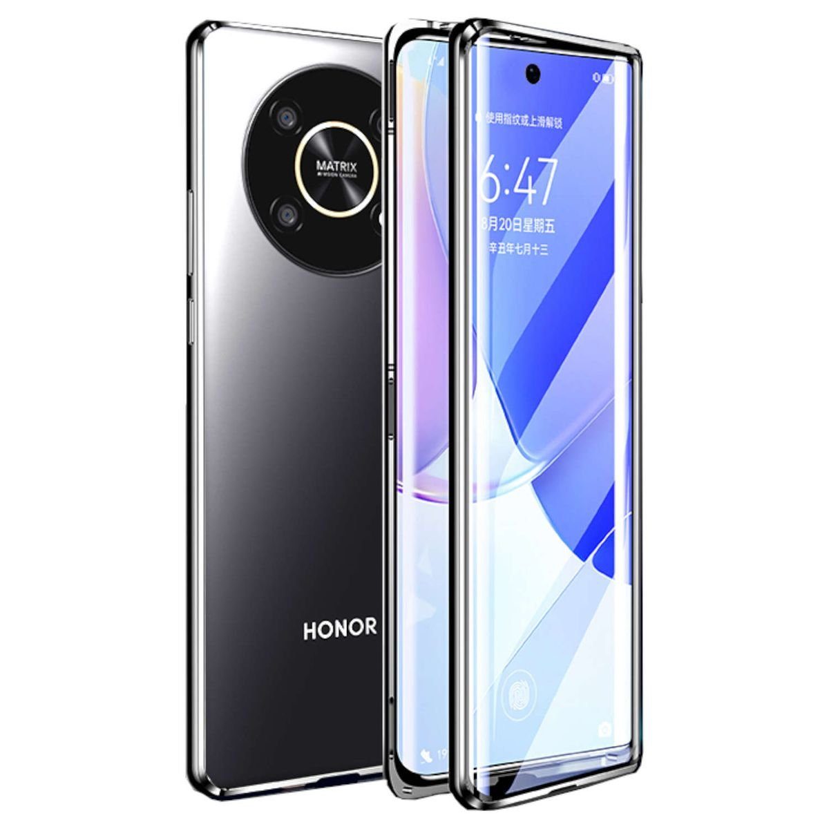 Wigento Handyhülle Beidseitiger 360 Grad Magnet Glas Case Bumper Für