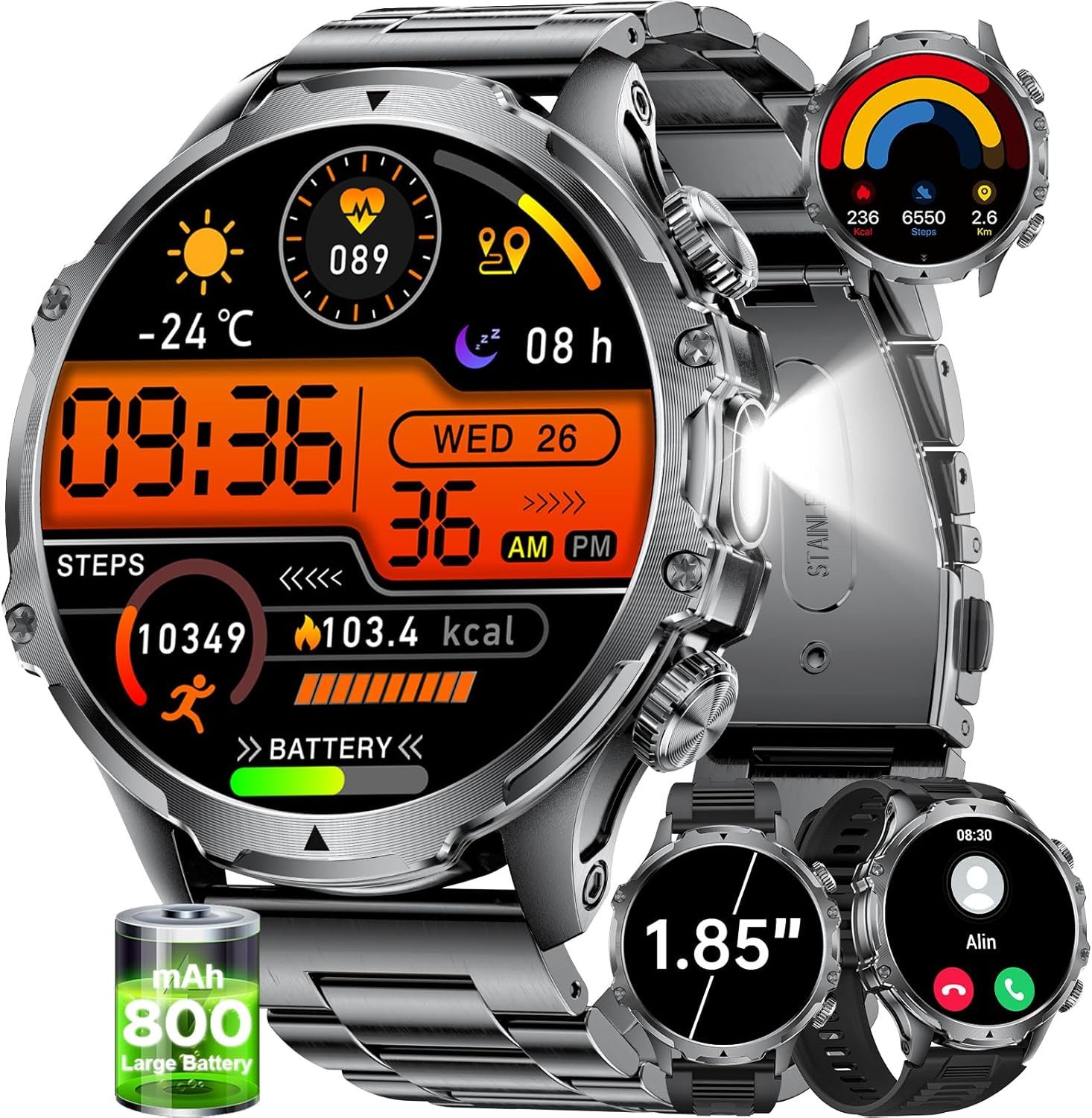 HIRREO FV15-C-JX-DE-XW Smartwatch (4,6 cm, android ios), Smartwatch mit großem Display Bluetooth ...