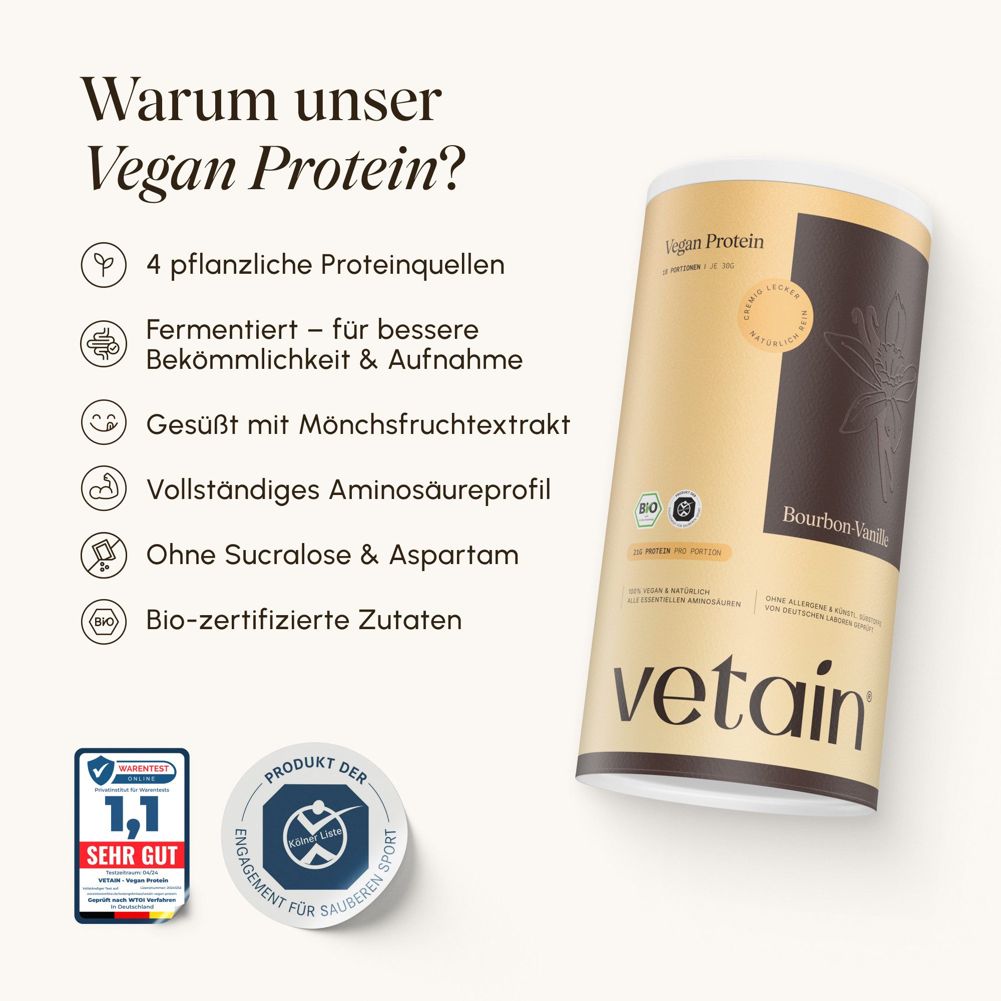 VETAIN Vegan Protein + Kreatin Monohydrat Set Pulver, 100% Bio, Vegan ...