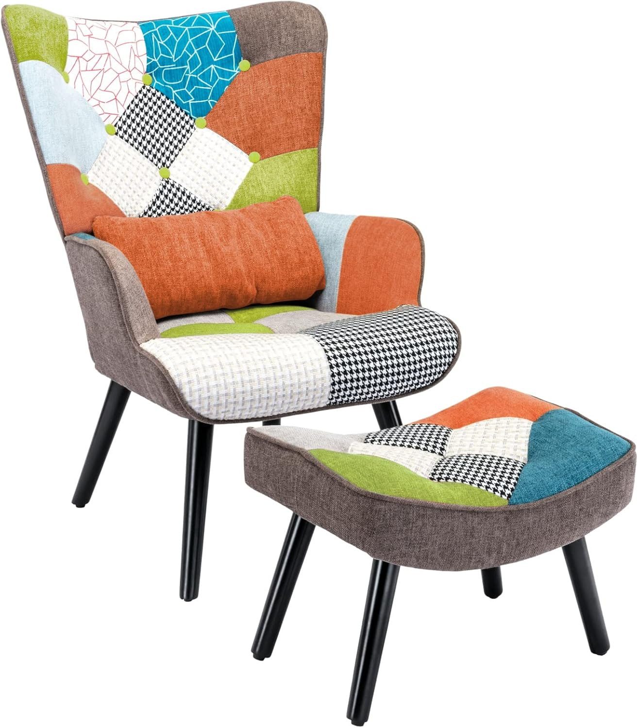 HomeMiYN Ohrensessel Relaxsessel Lehnstühle Patchwork Ohrensessel mit ...