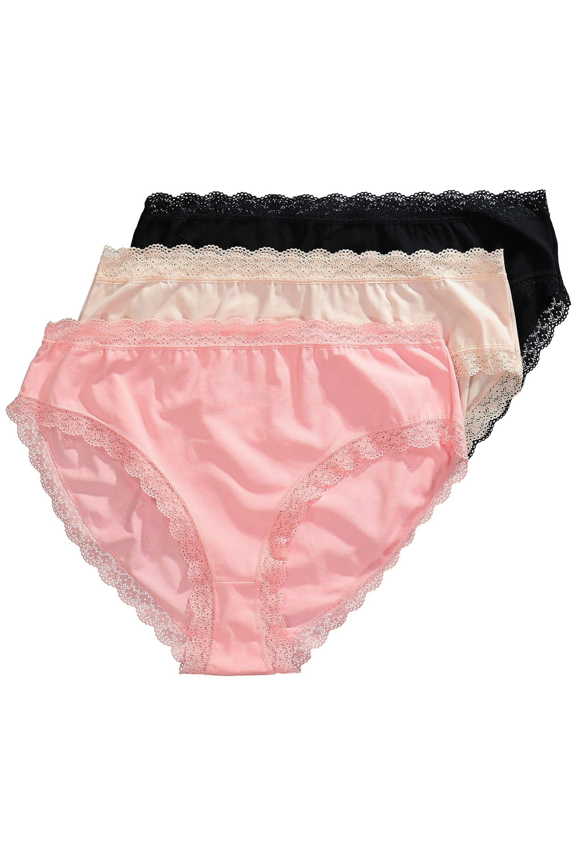 Ulla Popken Slip Maxislips 3er-Pack Spitzenkanten, Seitenhöhe ca. 18 cm (in Gr. 42+)