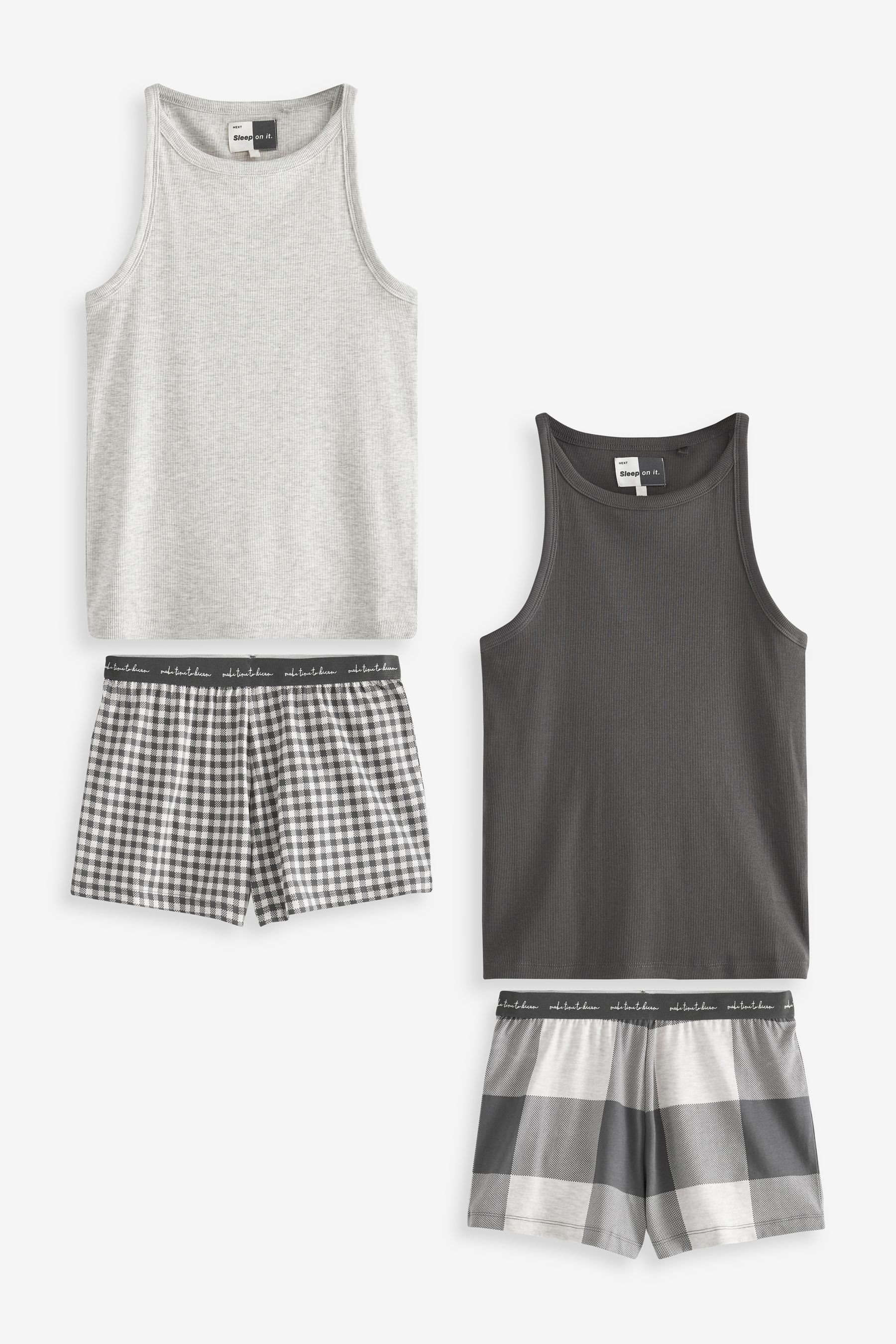 Next Pyjama Ripp Pyjama Mit Trägertop Und Shorts 2er Pack 4 Tlg