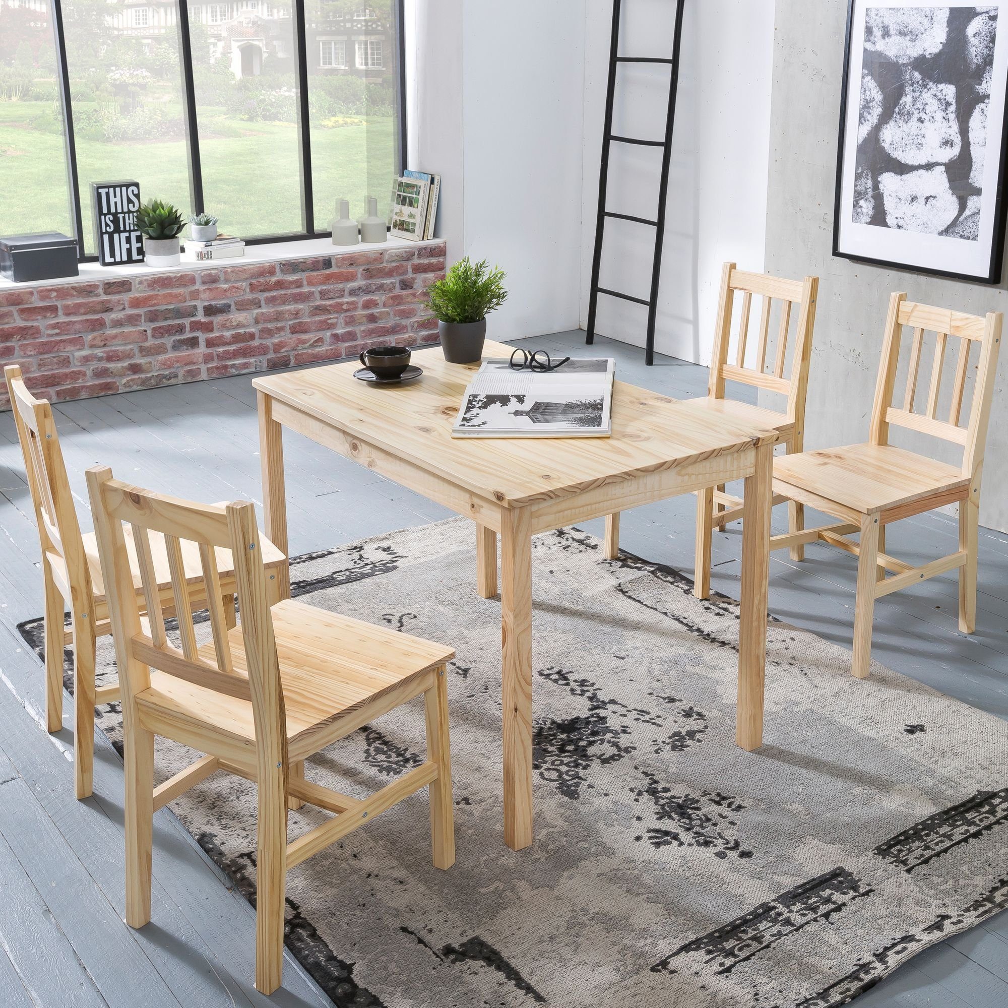 Finebuy Esstisch Suva116651 Esszimmer Set Emilio 5 Teilig Kiefer