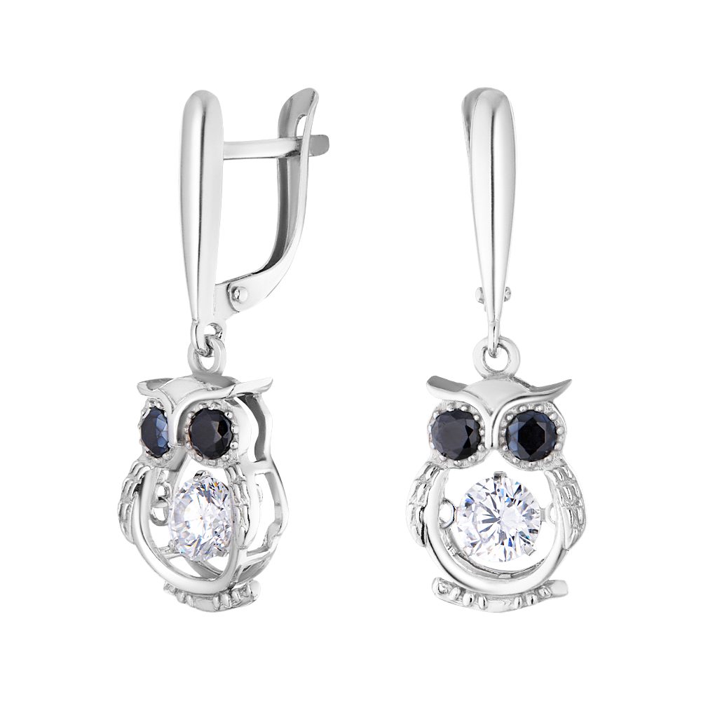 Secretforyou Creolen Set Ohrringe Hänger Eule 925 Silber Zirkonia