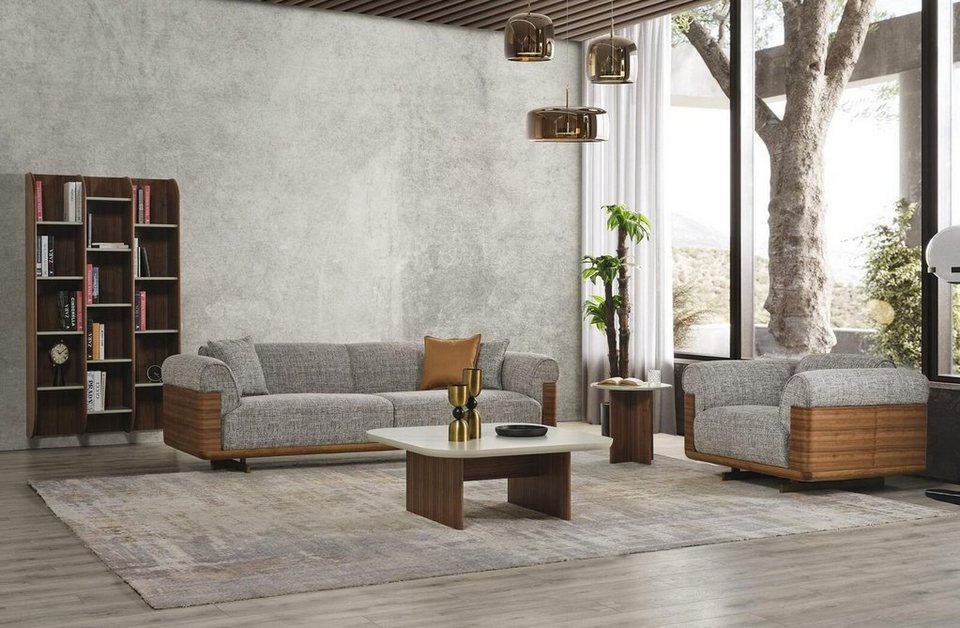 Jvmoebel Wohnzimmer Set Couchen Polstersofa Grau Komplette Dreisitzer