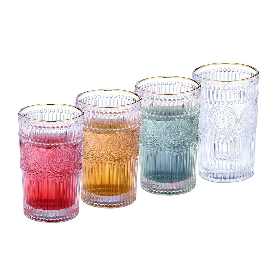 Relaxdays Gläser Set Trinkgläser 4er Set Im Vintage Look Glas