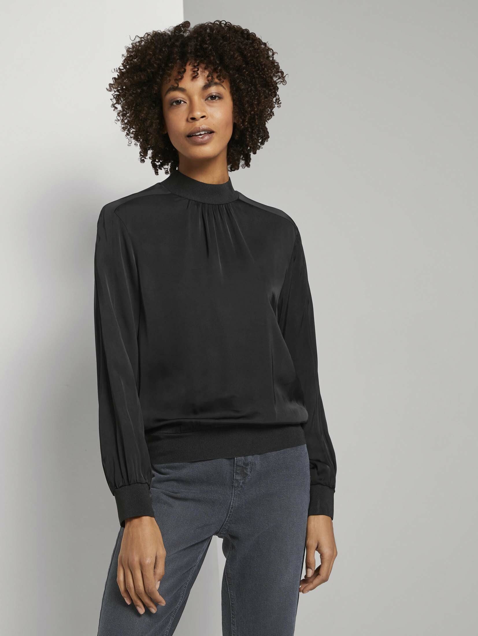Tom Tailor Mine To Five Langarmshirt Satin Bluse Mit Rippbündchen