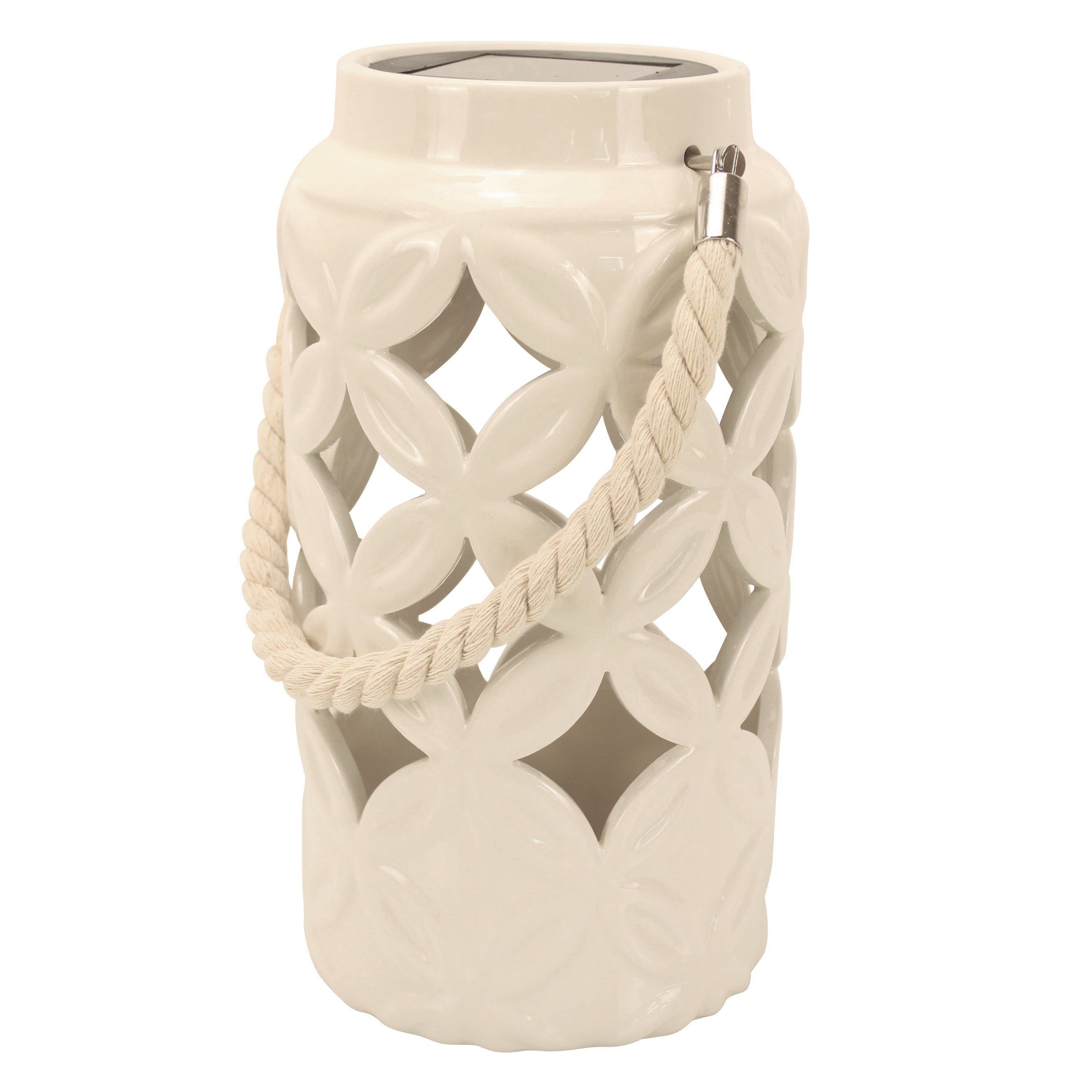 Online Fuchs Led Solarleuchte Aus Keramik Mit Blumenmuster Creme