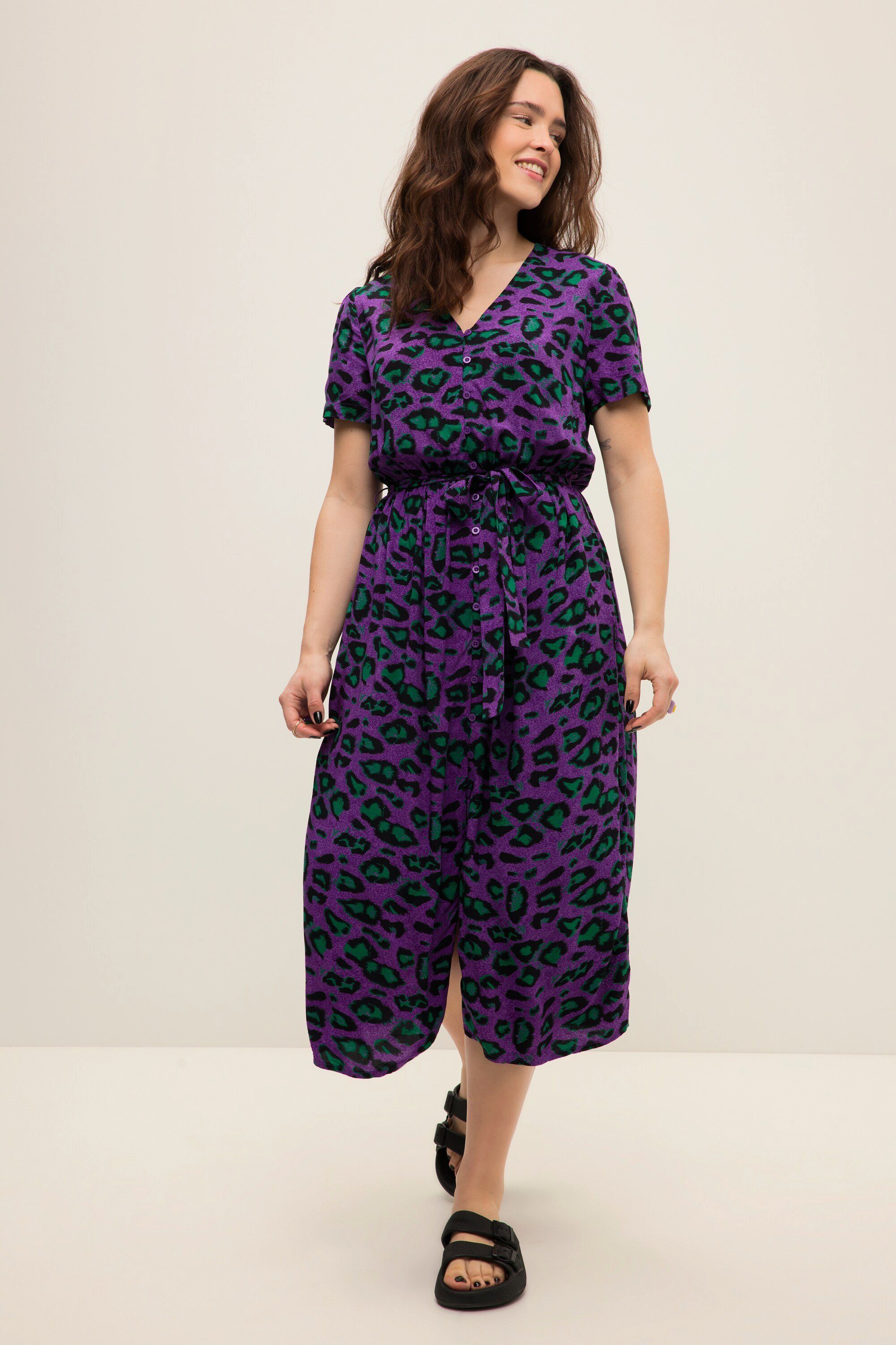 Studio Untold Sommerkleid Maxikleid A-Line Color Leo V-Ausschnitt Halbarm