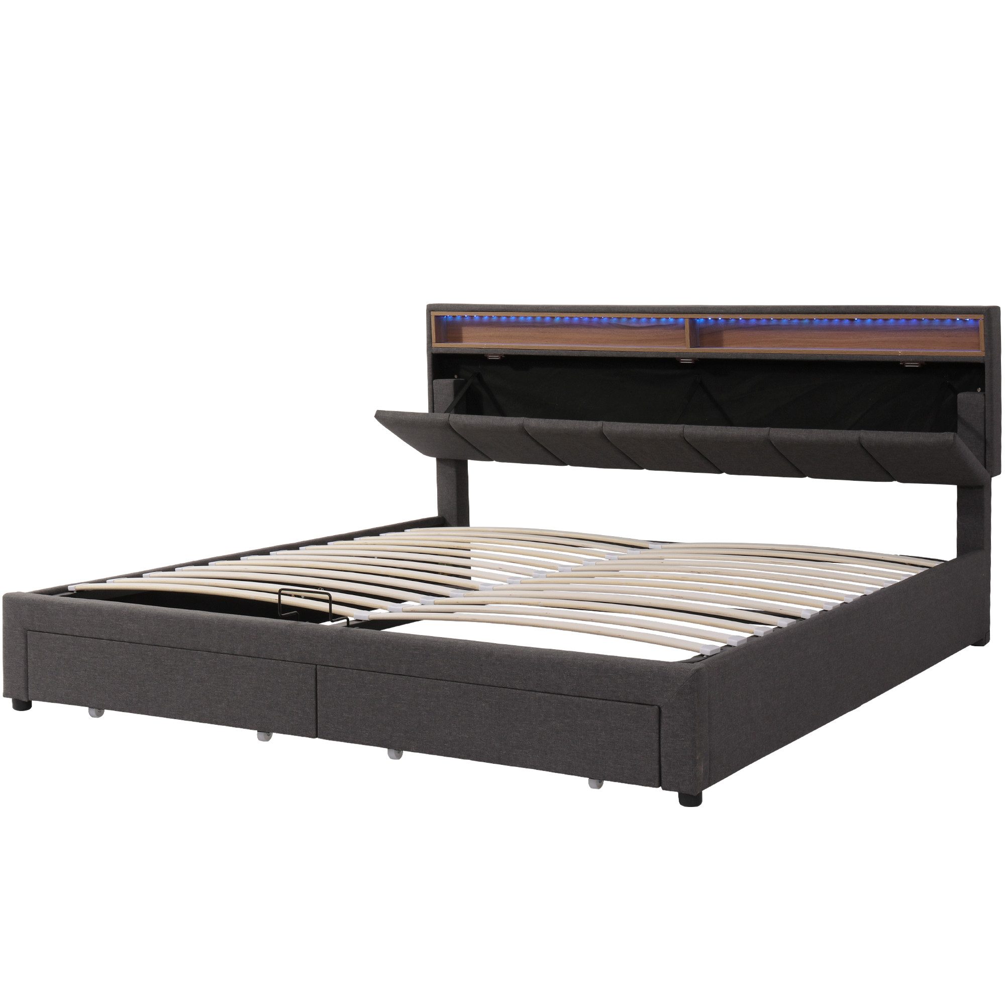 Blingbin Polsterbett Doppelbett Mit Led Beleuchtung 180200cm Grau