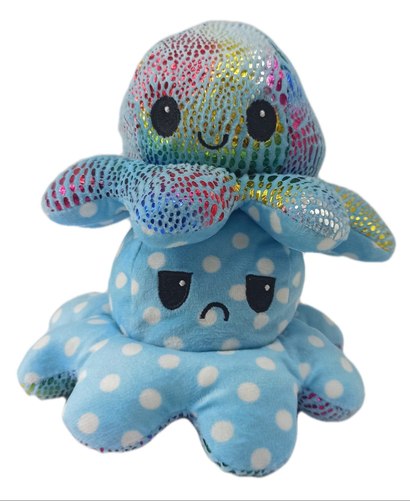Soma Kuscheltier Oktopus Glitzer Punkte Hellblau 20cm Reversible