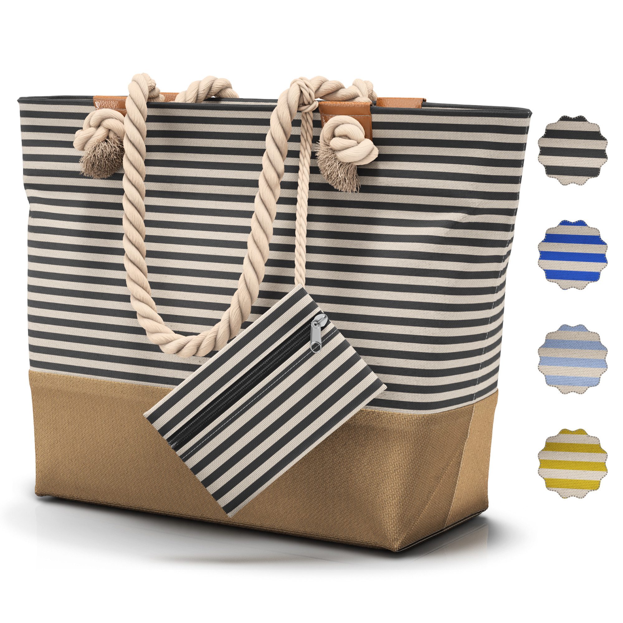 furora HOLIDAY Strandtasche Badetasche mit Reißverschluss & 2x ...