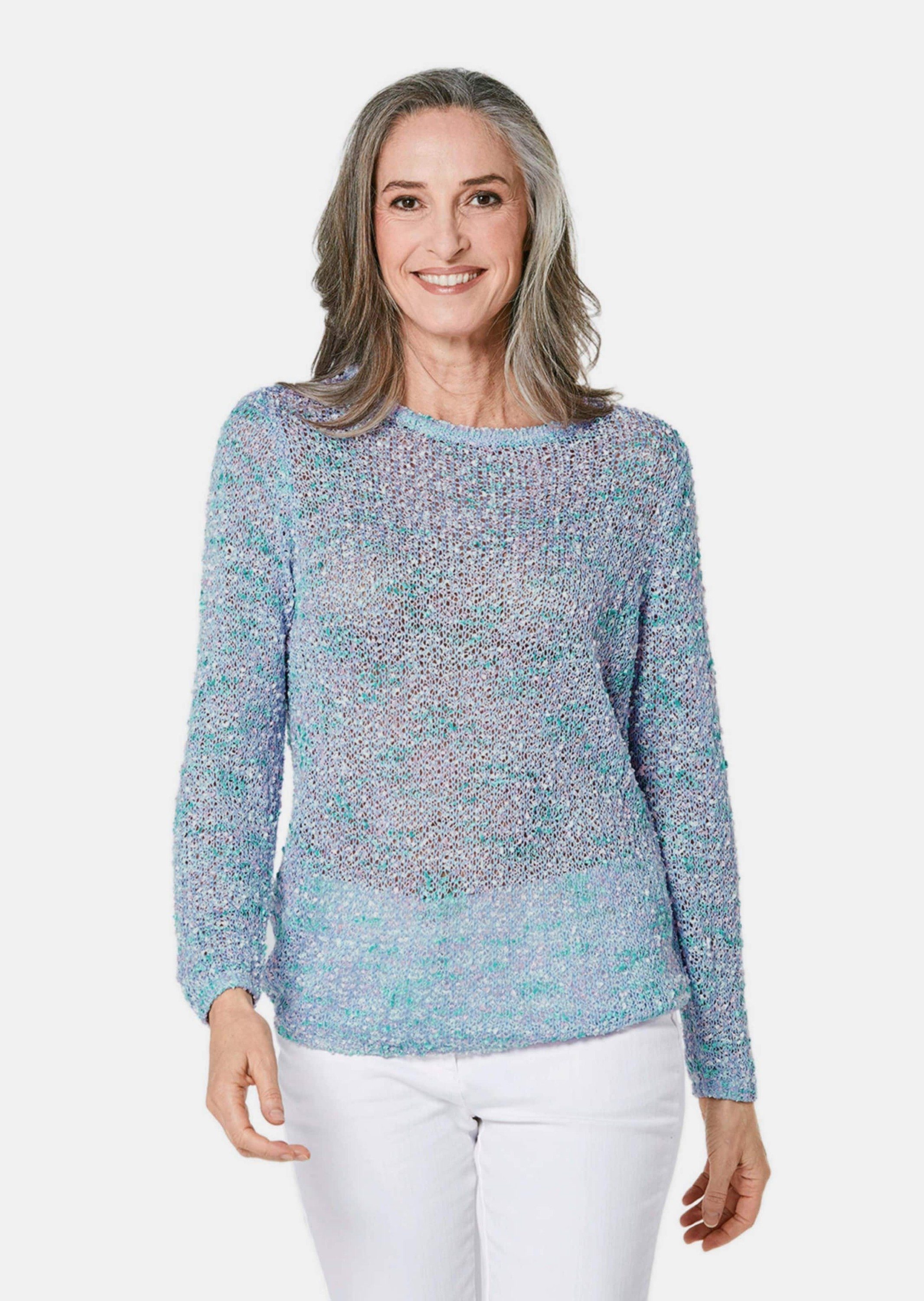 Goldner Strickpullover Effektvoller Locker Gestrickter Bändchengarnpullover