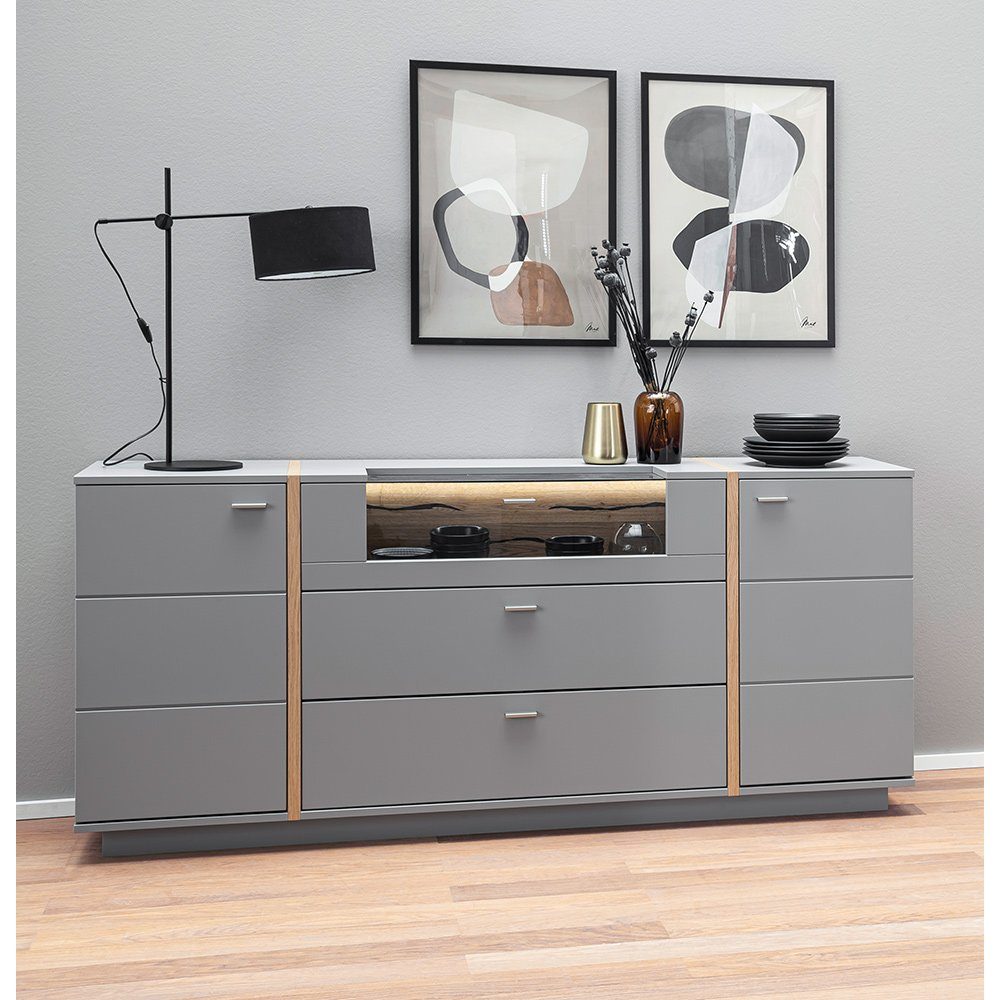 Lomadox Sideboard Savannah 05 Inkl Led Beleuchtung In Grau Mit Eiche