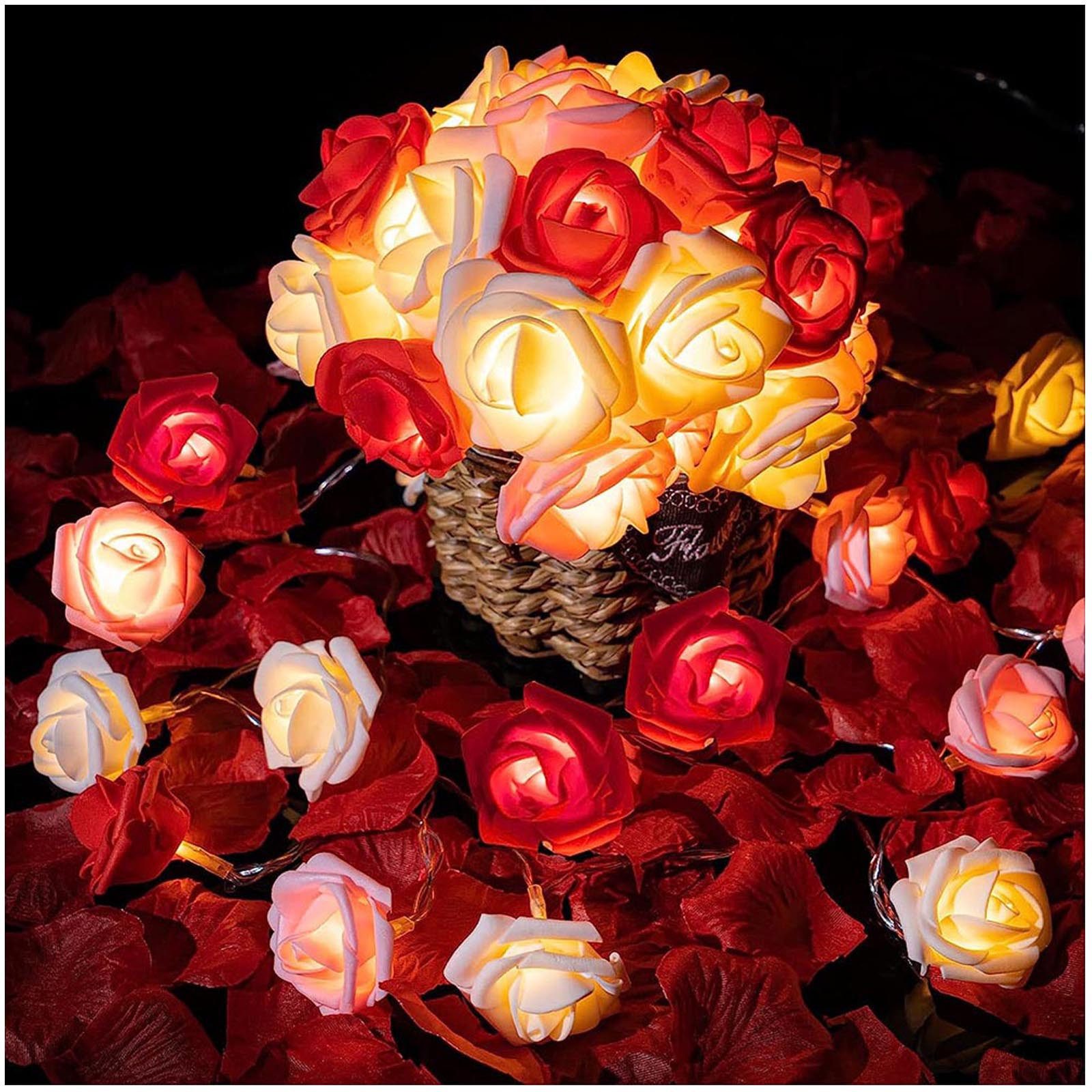 Qualra LED-Lichterkette Deko Rosen Lichterkette Blumen 20LED 3M für Innen Zimmer Kinderzimmer ...