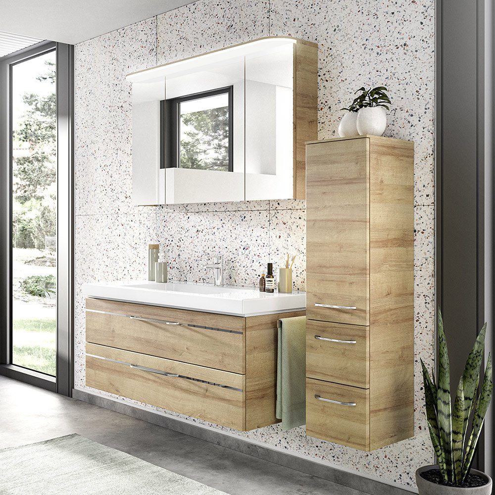 Lomadox Badmöbel-Set BUDVA-66, (Spar-Set, 3-St), mit Seitenschrank in Riviera Eiche quer Nb. 167 ...