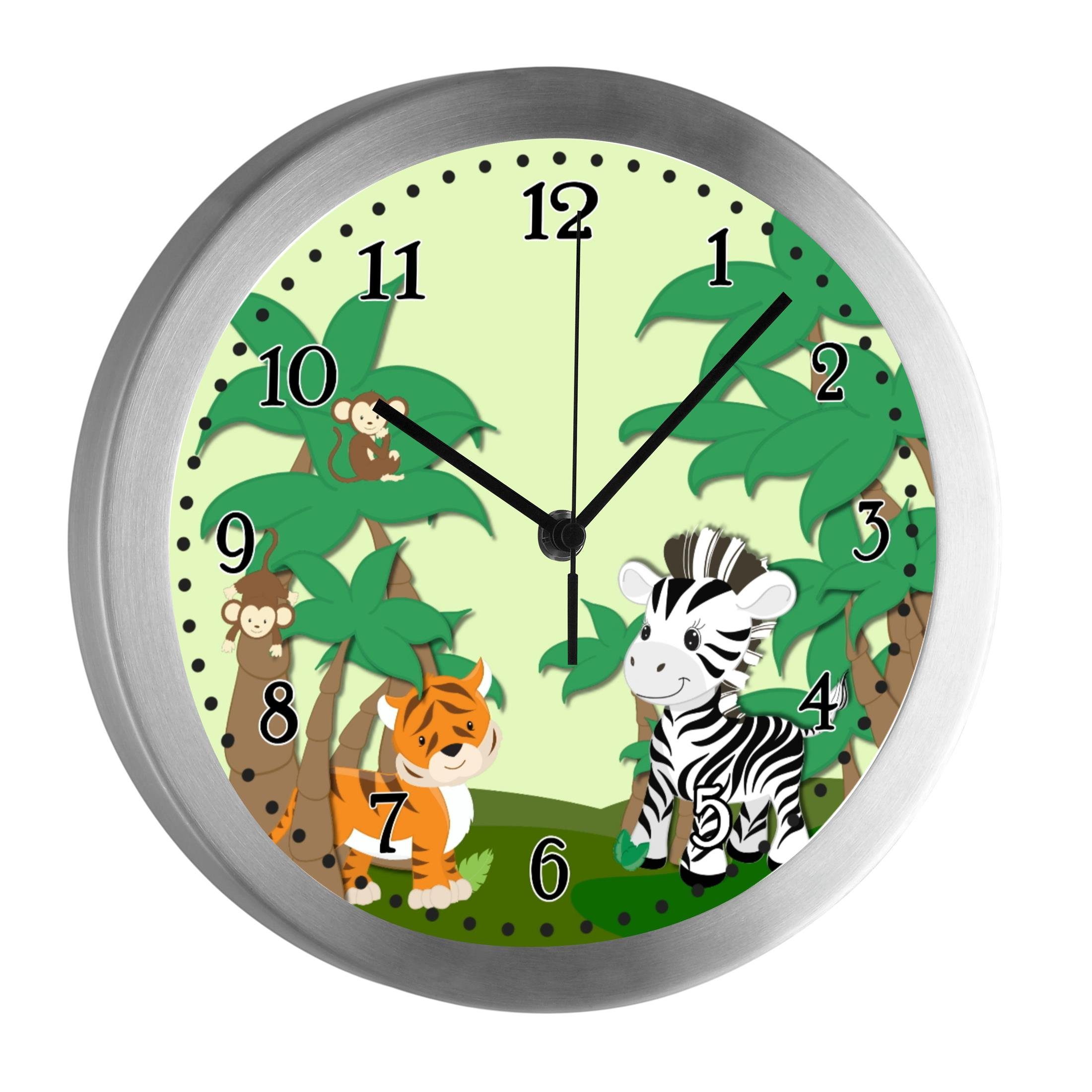 CreaDesign Funkwanduhr Funkuhr, Kinder Wanduhr, Kinderuhr, Kinderzimmer Dschungel (geräuscharmes ...